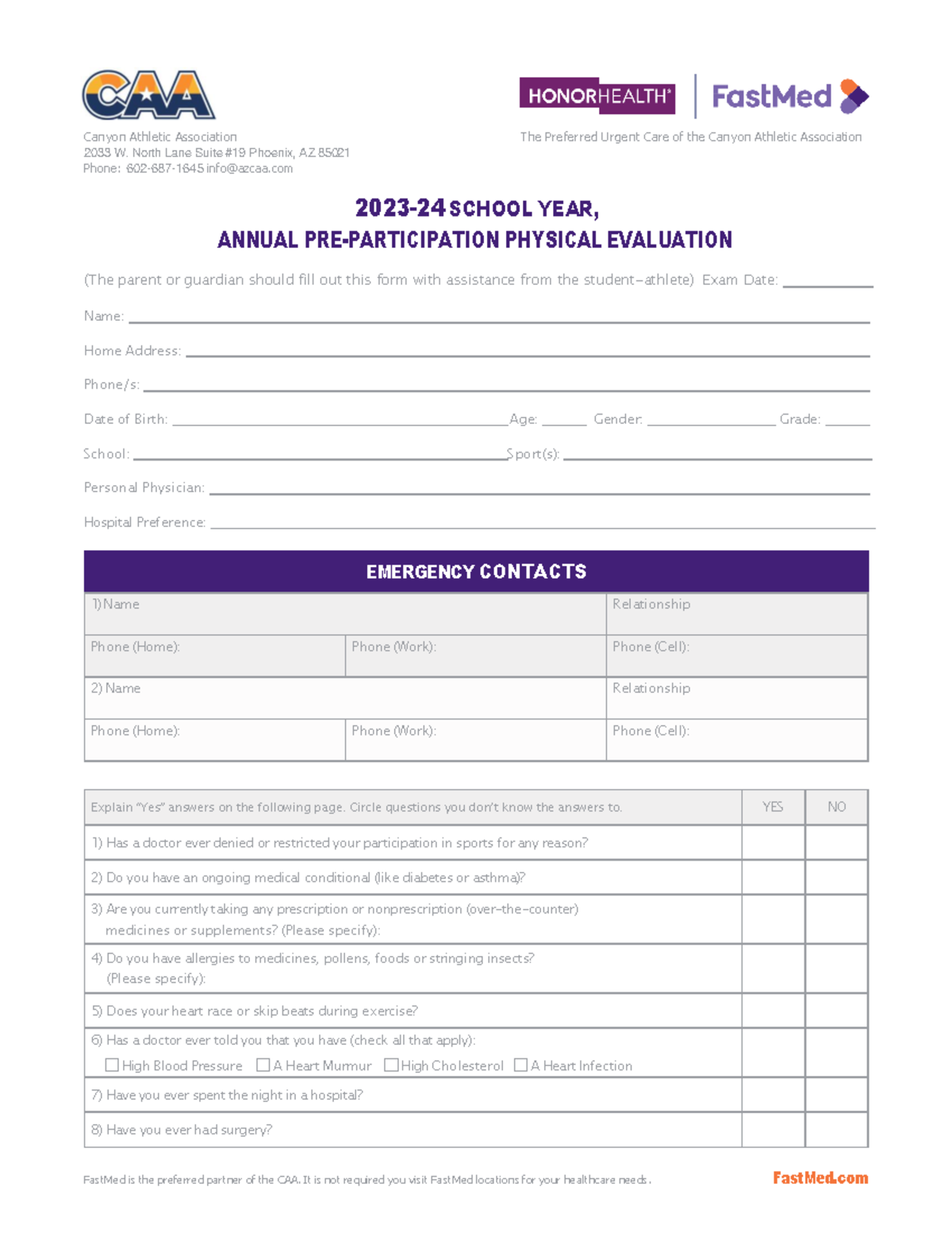 2023 24 Physical Participation Form - 2033 W. North Lane Suite #19 ...