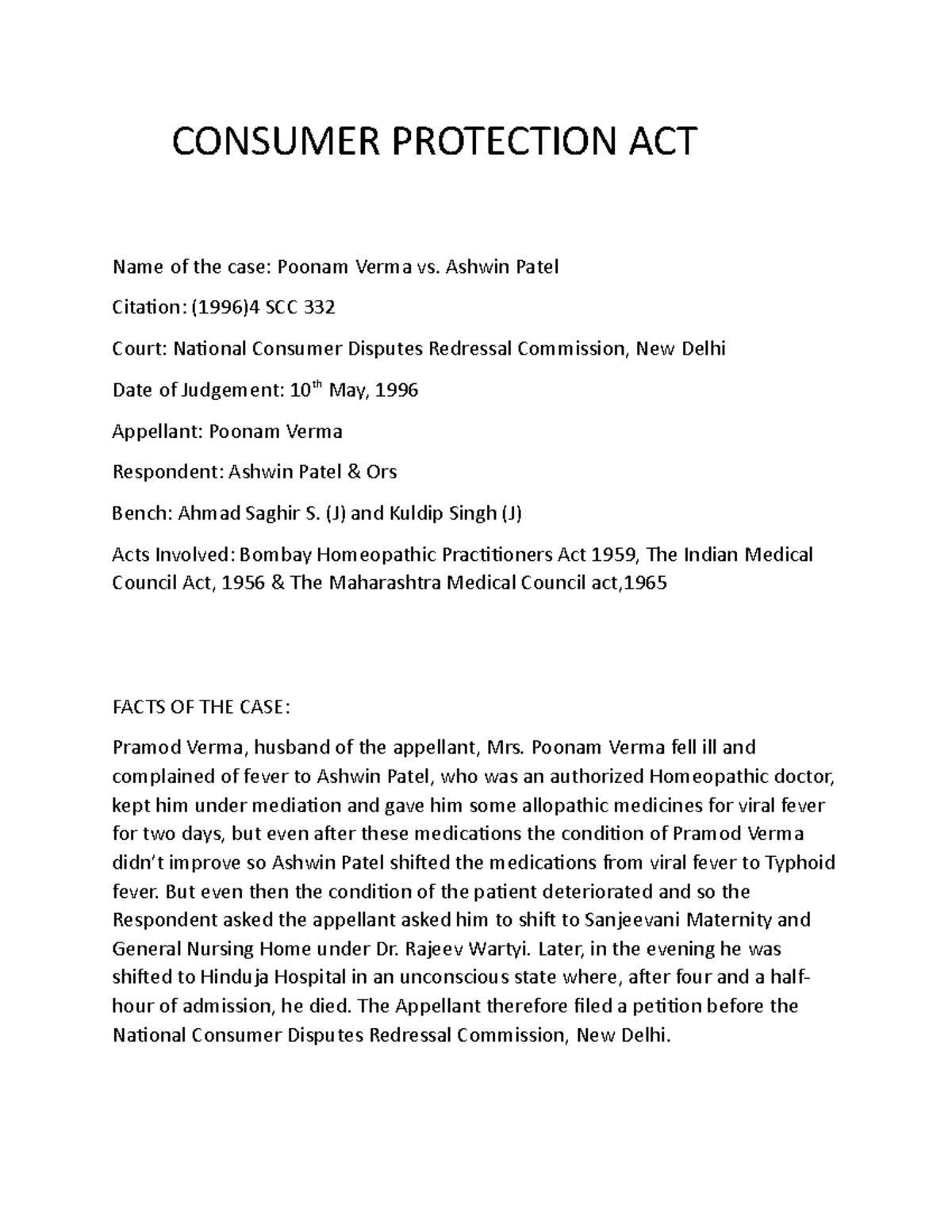 Document 1 - Consumer Protection Act case - CONSUMER PROTECTION ACT ...