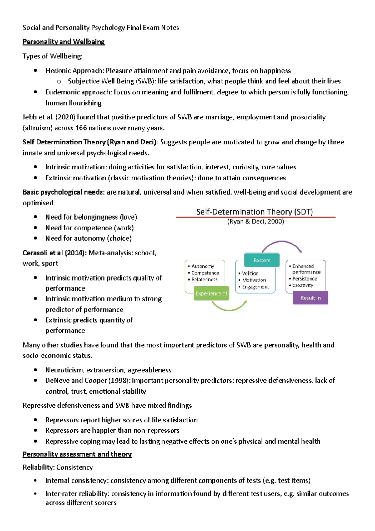 Social and Personality Psychology Final Exam Notes - Social and ...