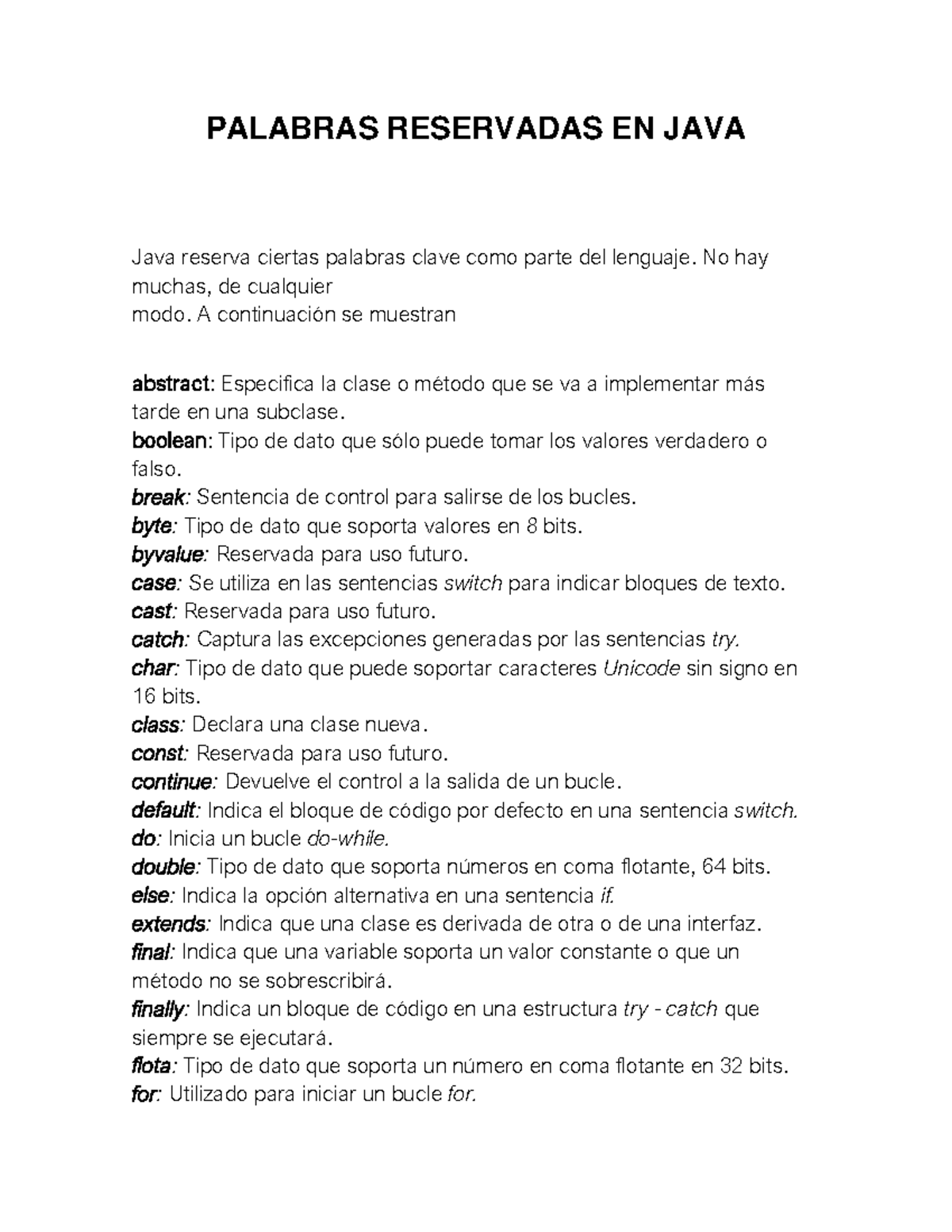 Palabras+ Reservadas+EN+JAVA java java java - PALABRAS RESERVADAS EN JAVA Java reserva ciertas ...