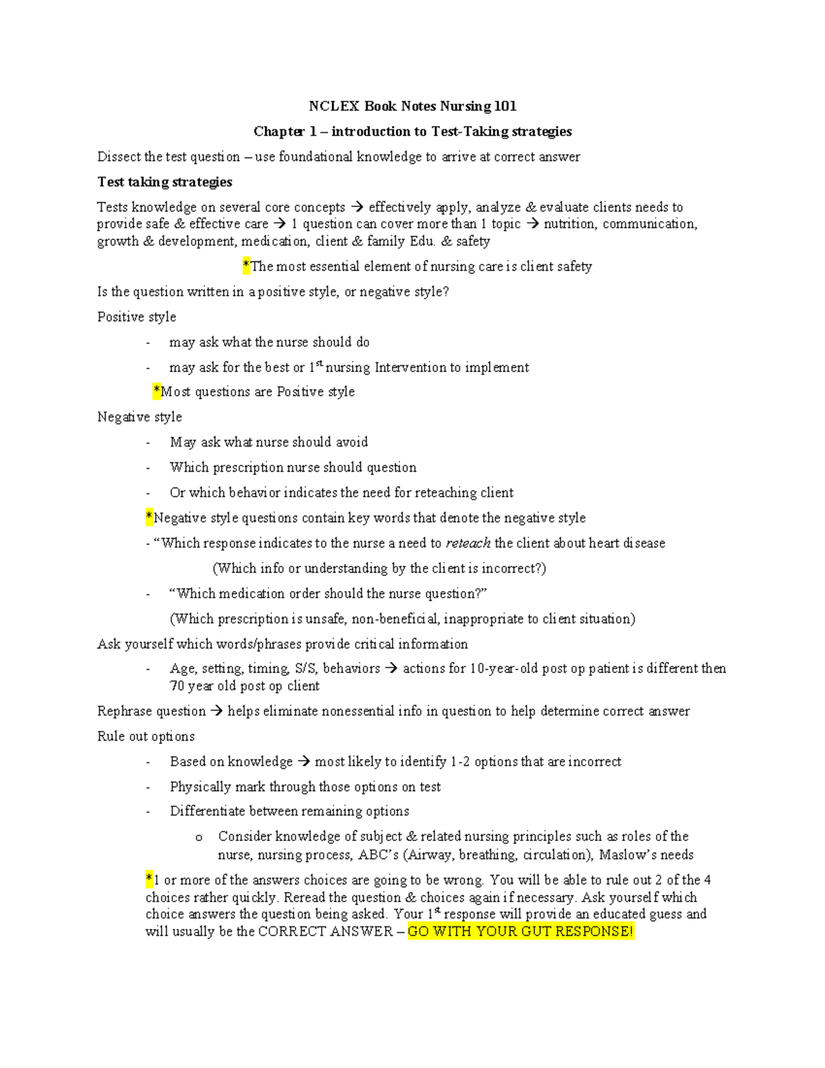 Nclex book notes - NCLEX Book Notes Nursing 101 Chapter 1 ...