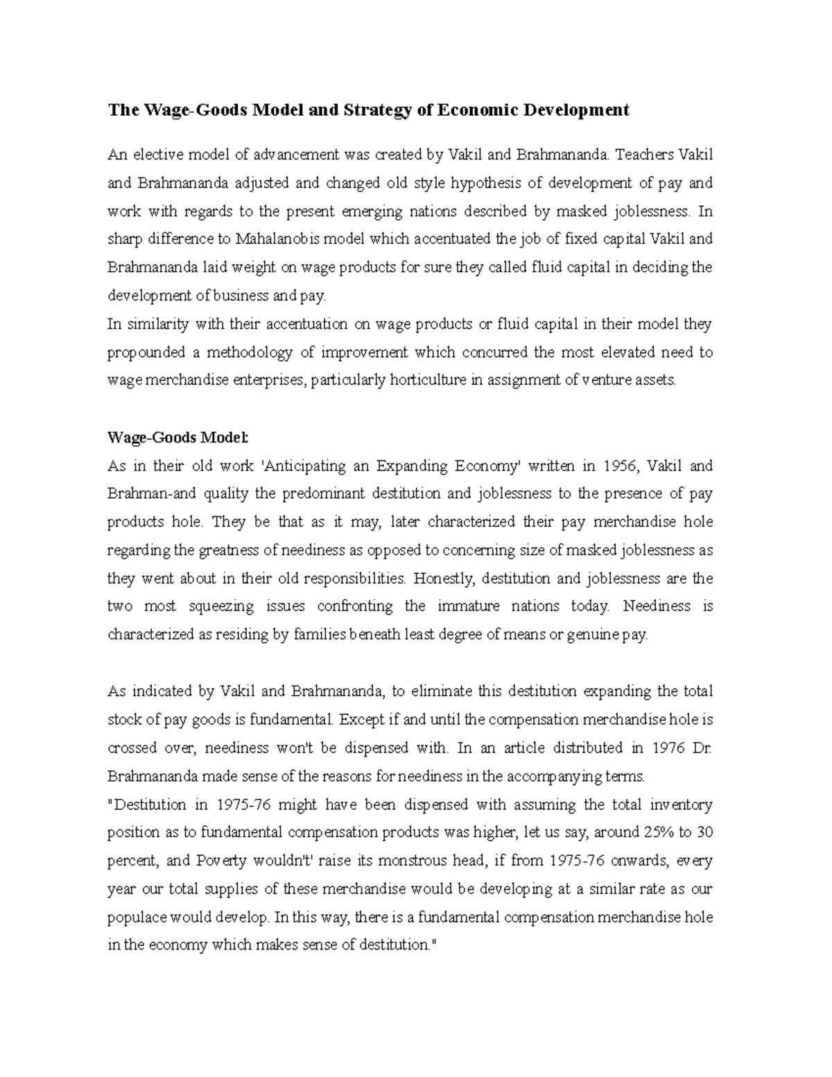 The Wage-Goods Model and Strategy of Economic Development - Teachers ...