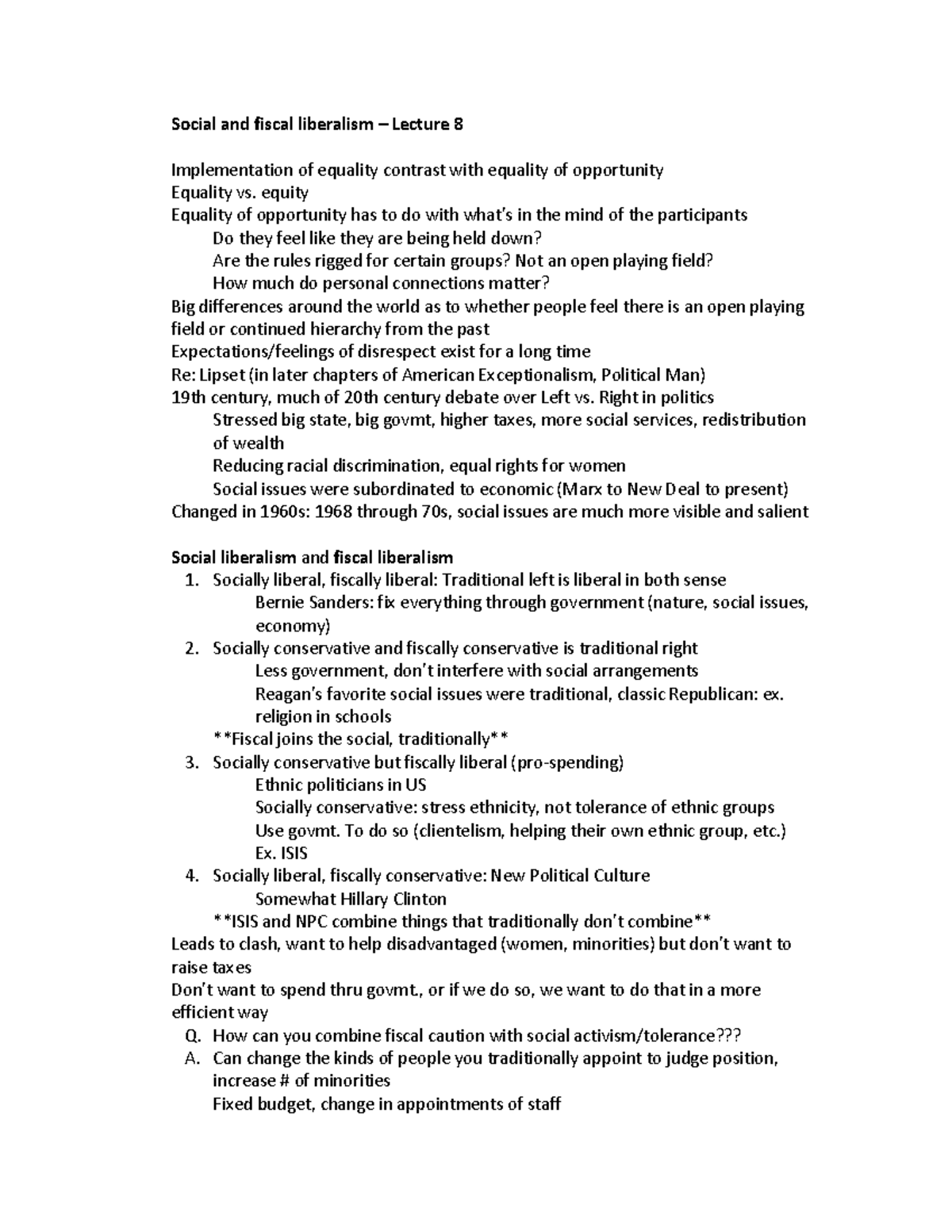 Social and fiscal liberalism – Lecture 8 - Social and fiscal liberalism ...
