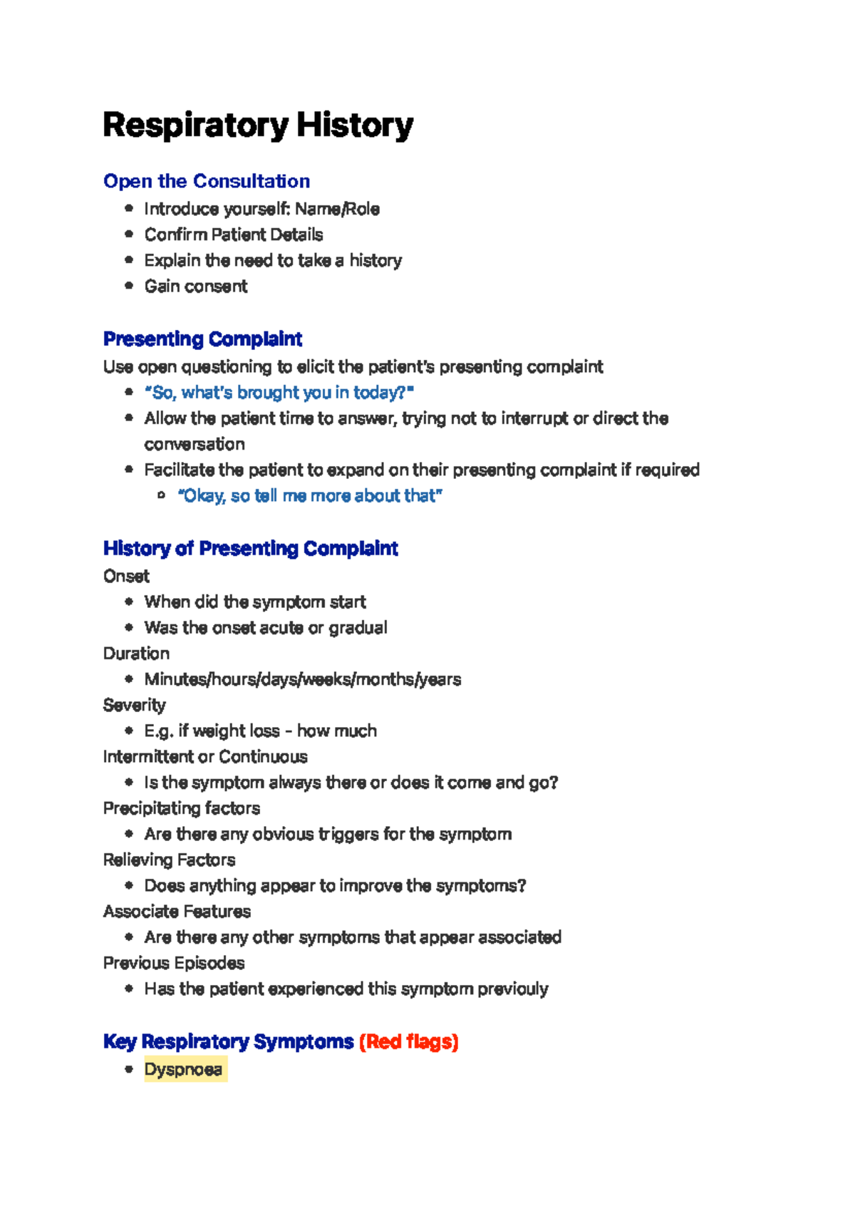 Respiratory History - Re s p i ra to r y H i s to r y Open the ...
