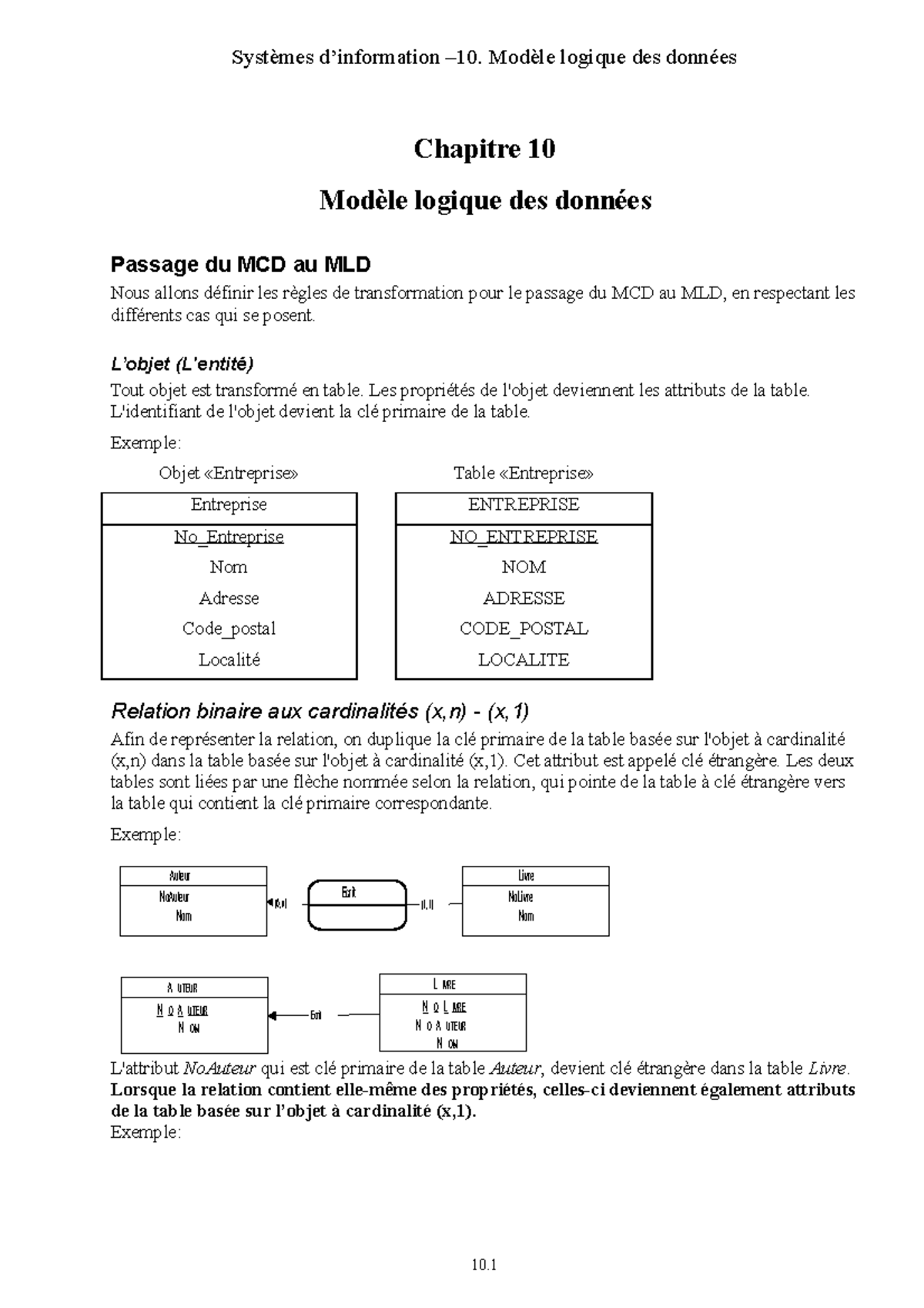 Chapitre 10-1 faculté - Chapitre 10 Modèle logique des données Passage ...
