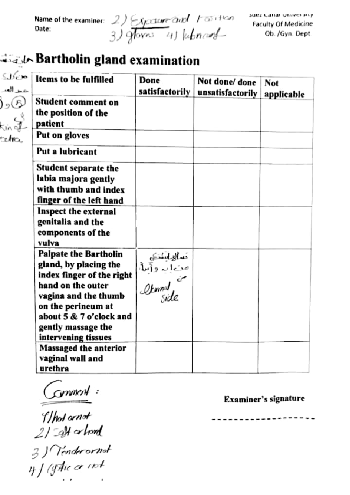 Gyna examination checklist - Gynecology and Obstetrics - Studocu