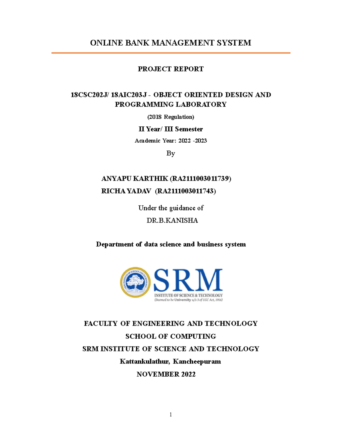 Online bank management system report - ####### 1 ONLINE BANK MANAGEMENT SYSTEM PROJECT REPORT ...