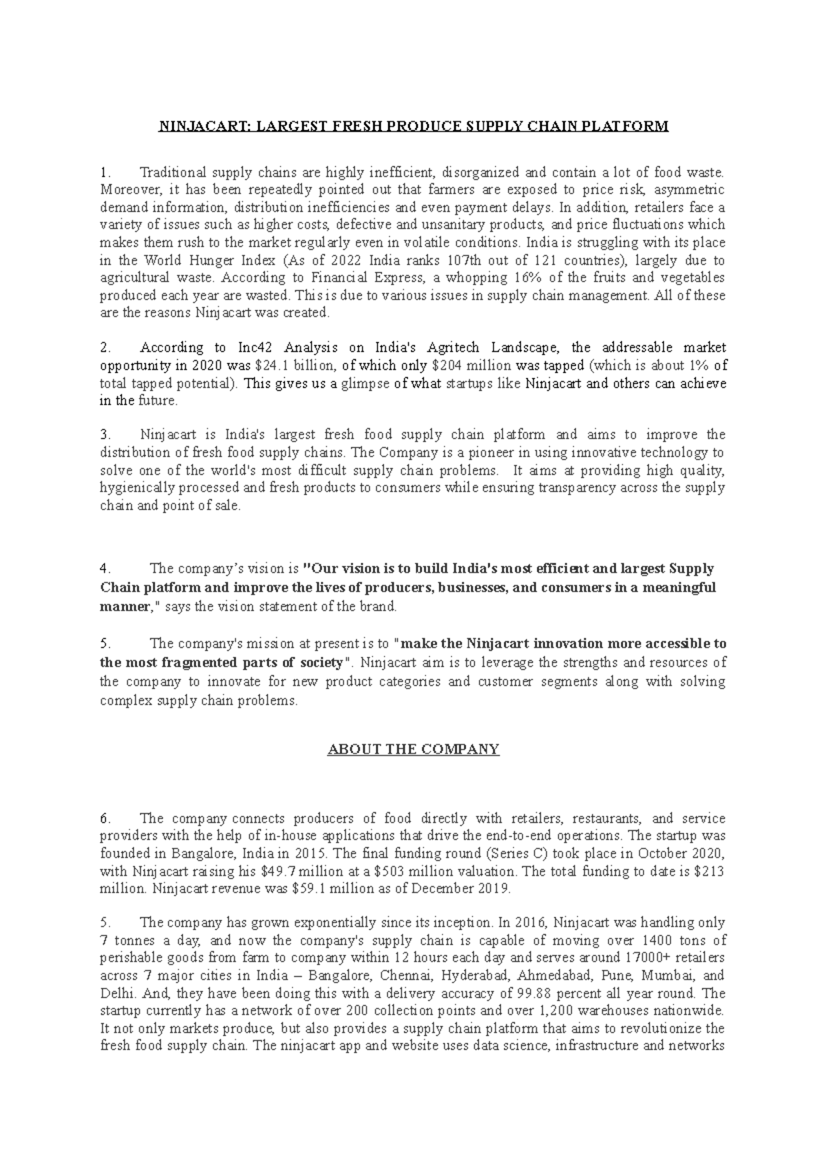 Ninja Cart Project - NINJACART: LARGEST FRESH PRODUCE SUPPLY CHAIN ...