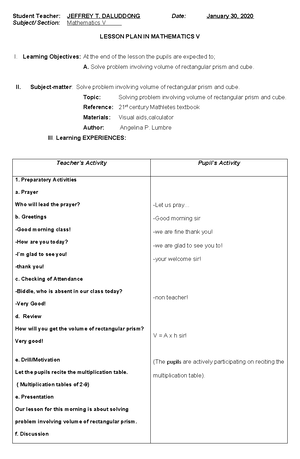 LP-6 - QUARTER 4 LESSON PLAN IN MATHEMATICS GRADE 5 - Student Teacher ...