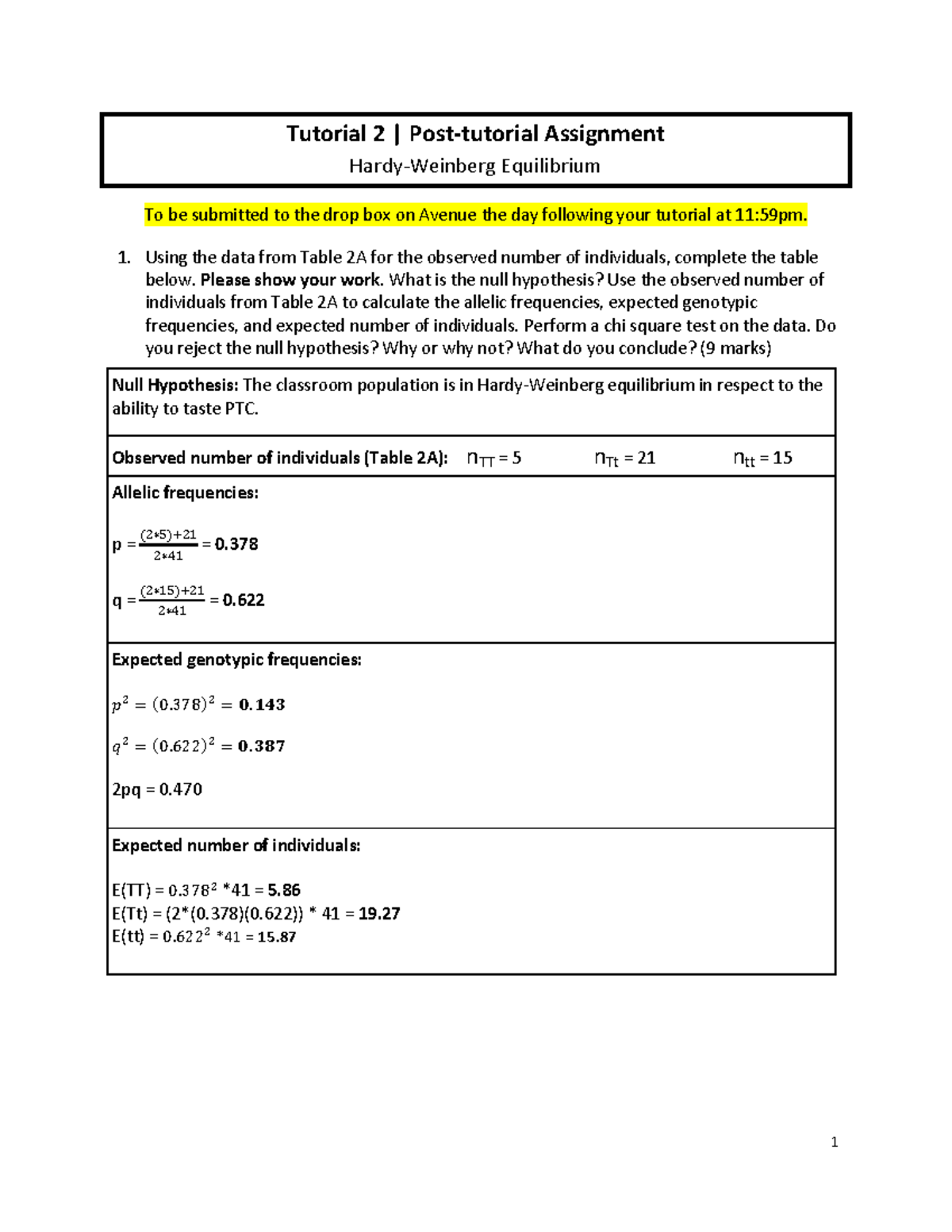 Bio1m03tutorial 2 assignment 1 - 1 Tutorial 2 | Post-tutorial ...