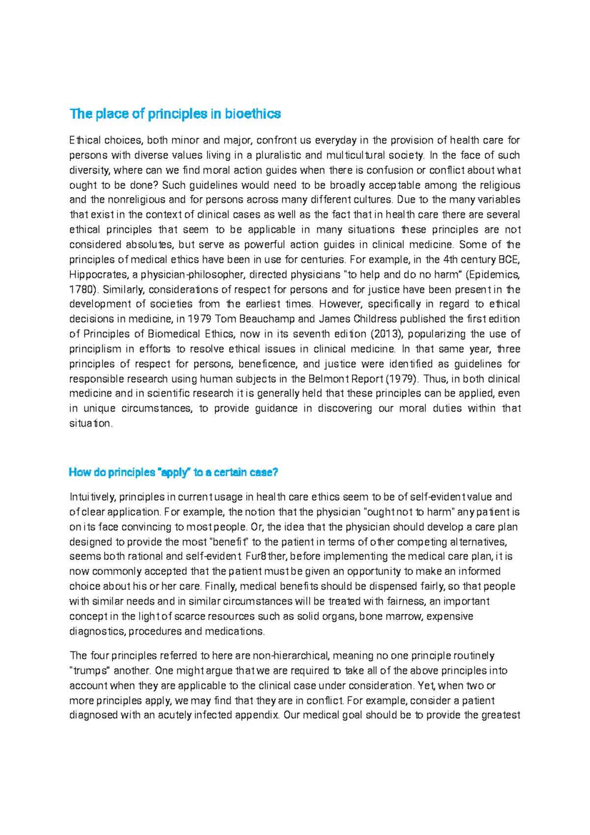 Document(1) - Theories and principle of bioethics - The place of ...