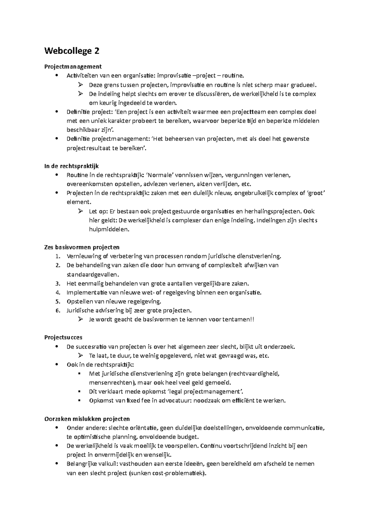 Webcollege 2 aantekeningen rn - Webcollege 2 Projectmanagement ...
