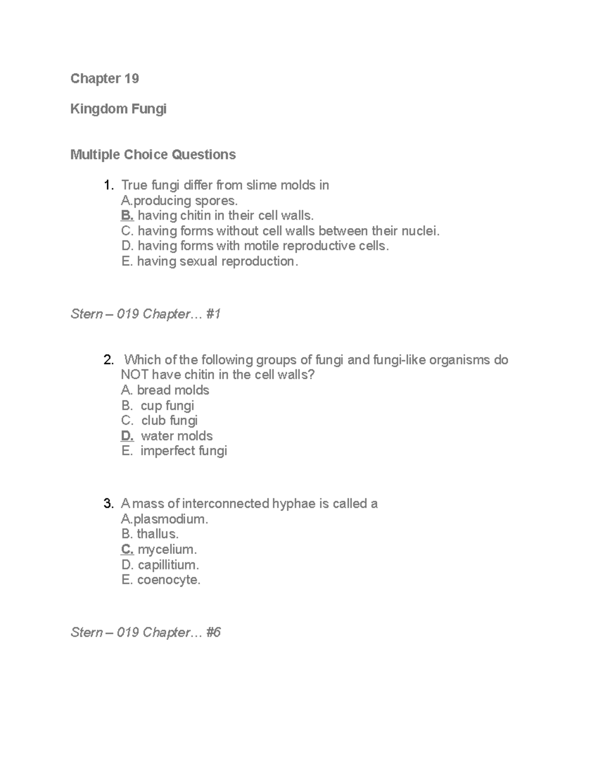 Chapter 19 102 TEST BANK - Chapter 19 Kingdom Fungi Multiple Choice ...