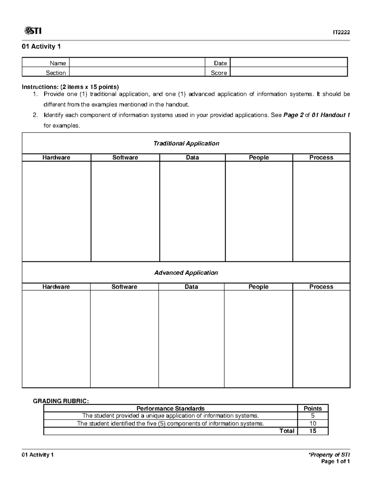 01 Activity 1 - GOOD - IT 01 Activity 1 *Property of STI Page 1 of 1 01 ...