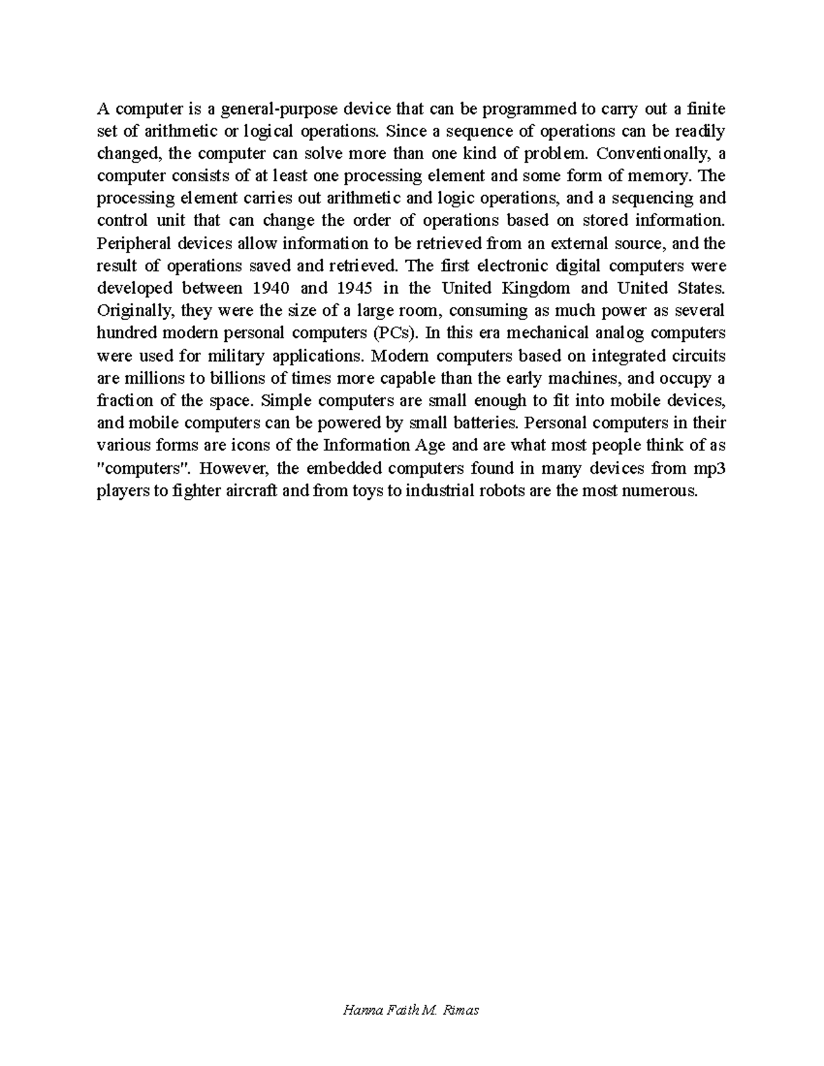Activity 1 - For Basis Only - A computer is a general-purpose device ...