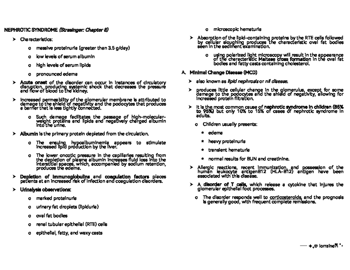 Nephrotic- Syndrome - N/A - NEPHROTIC SYNDROME (Strasinger: Chapter 8 ...