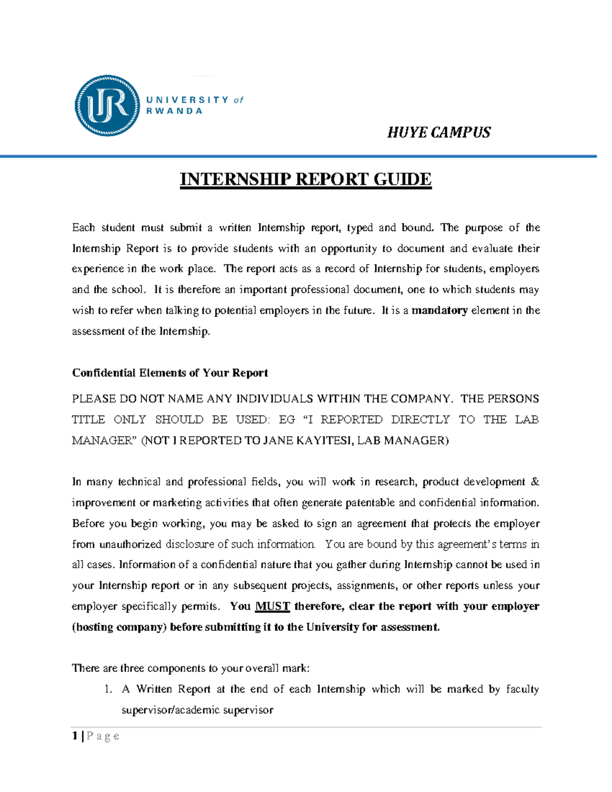 Internship Report Guide - HUYE CAMPUS INTERNSHIP REPORT GUIDE Each ...