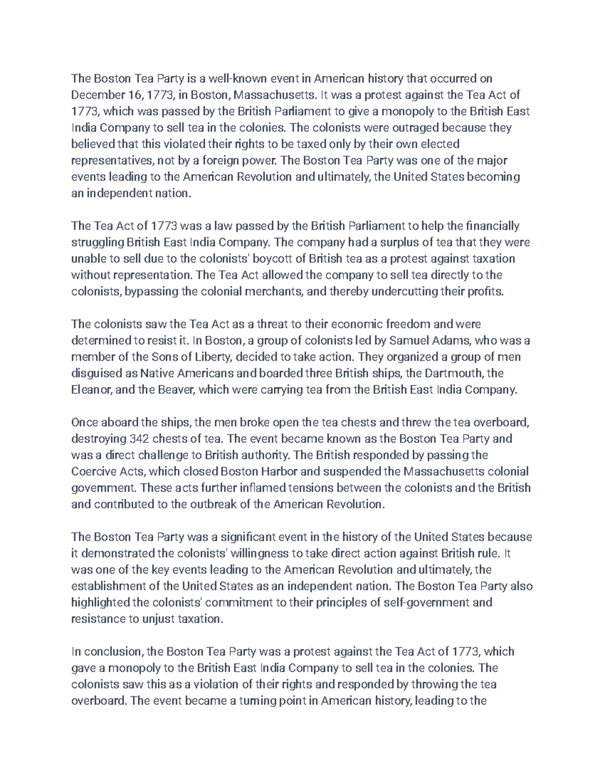 The Boston Tea Party - It was a protest against the Tea Act of 1773 ...