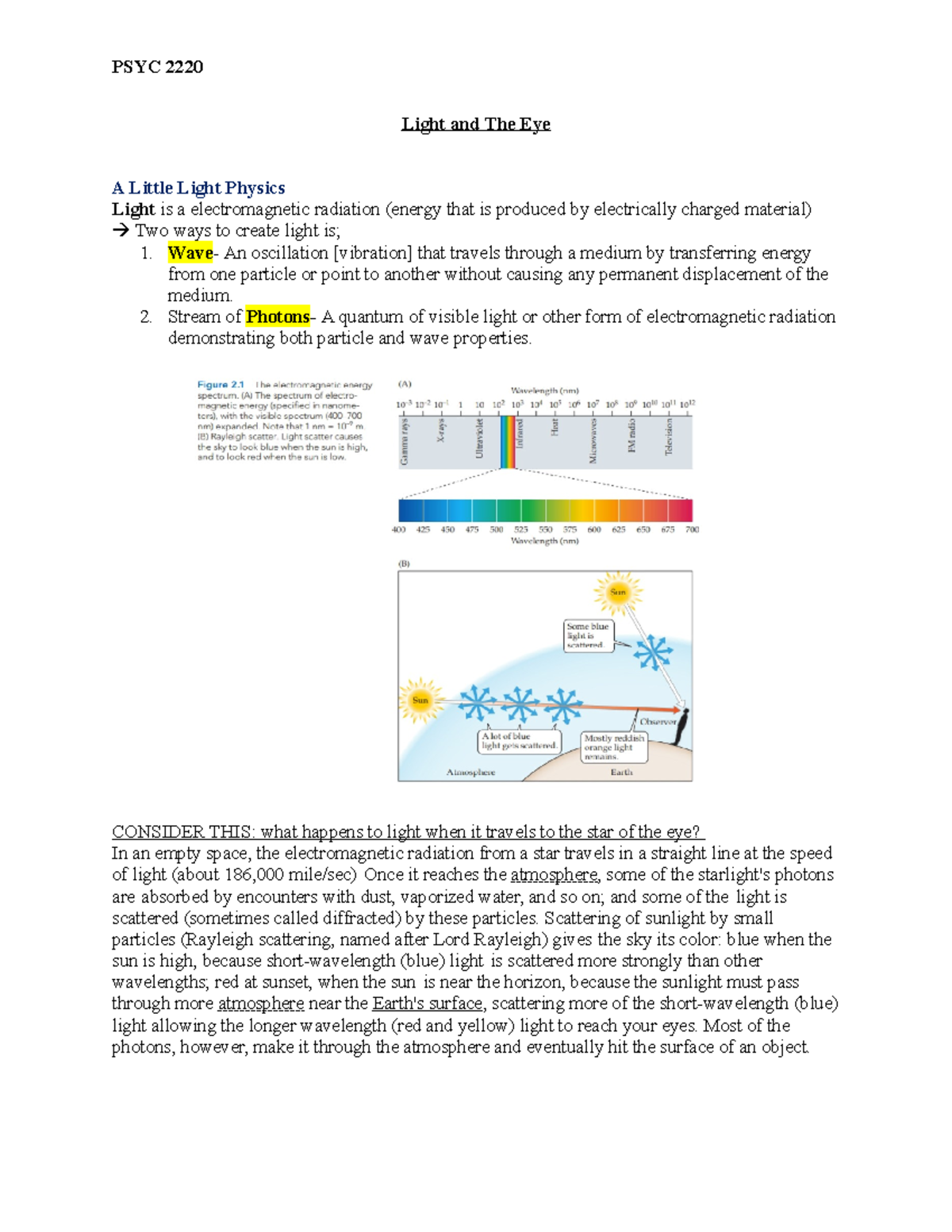 1. Light and The Eye - Lecture notes Textbook Notes for Lecture 1 ...