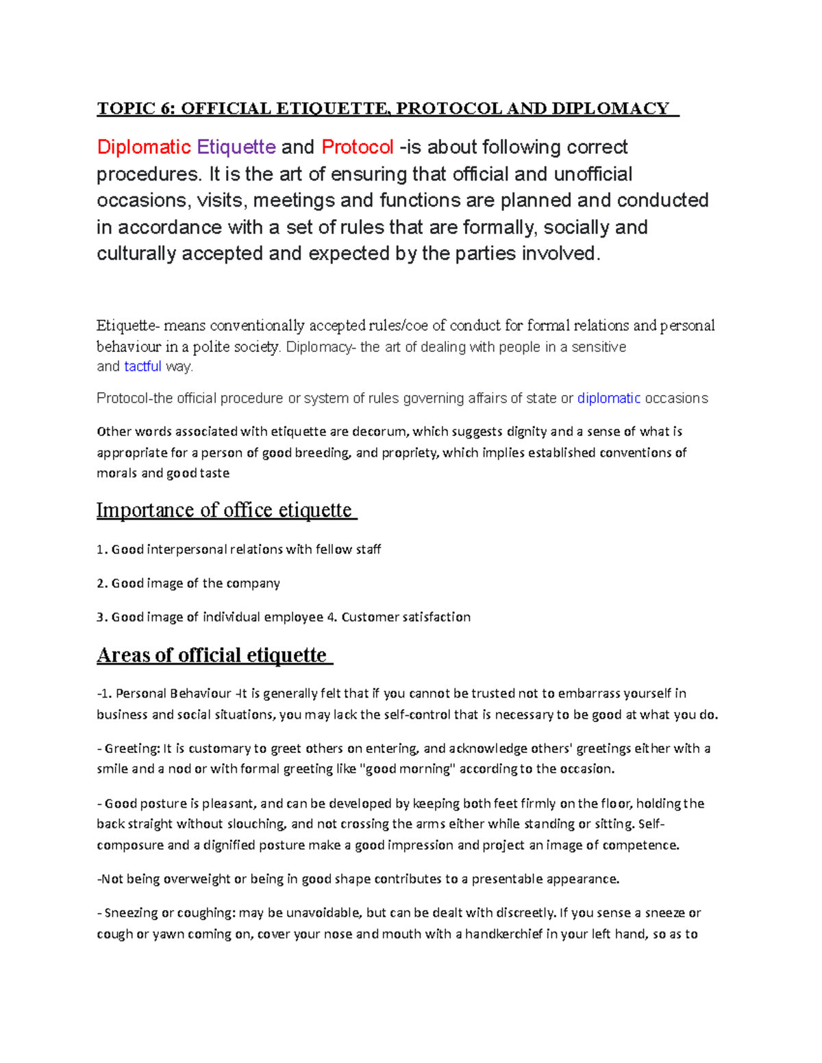 Protocol,diplomacy,etiquette - TOPIC 6: OFFICIAL ETIQUETTE, PROTOCOL ...