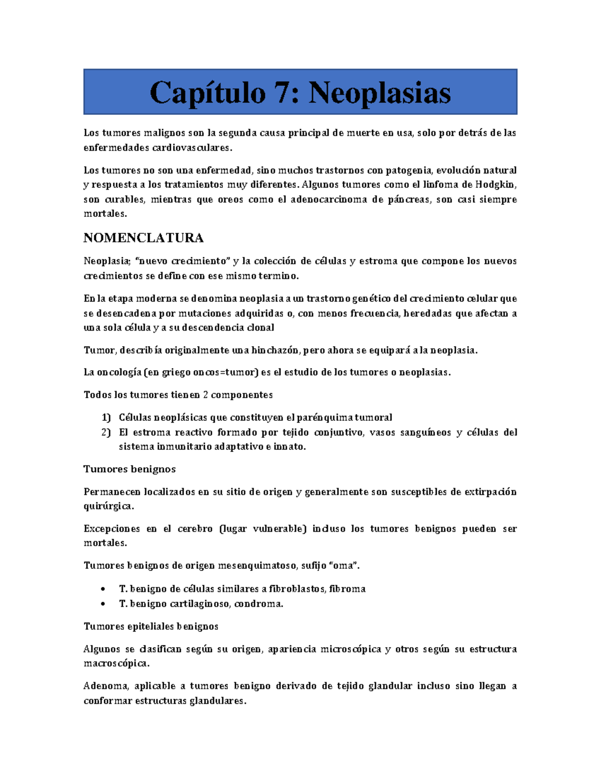 Capítulo 7 Robbins y Cotran Neoplasias resumen - Los tumores malignos ...