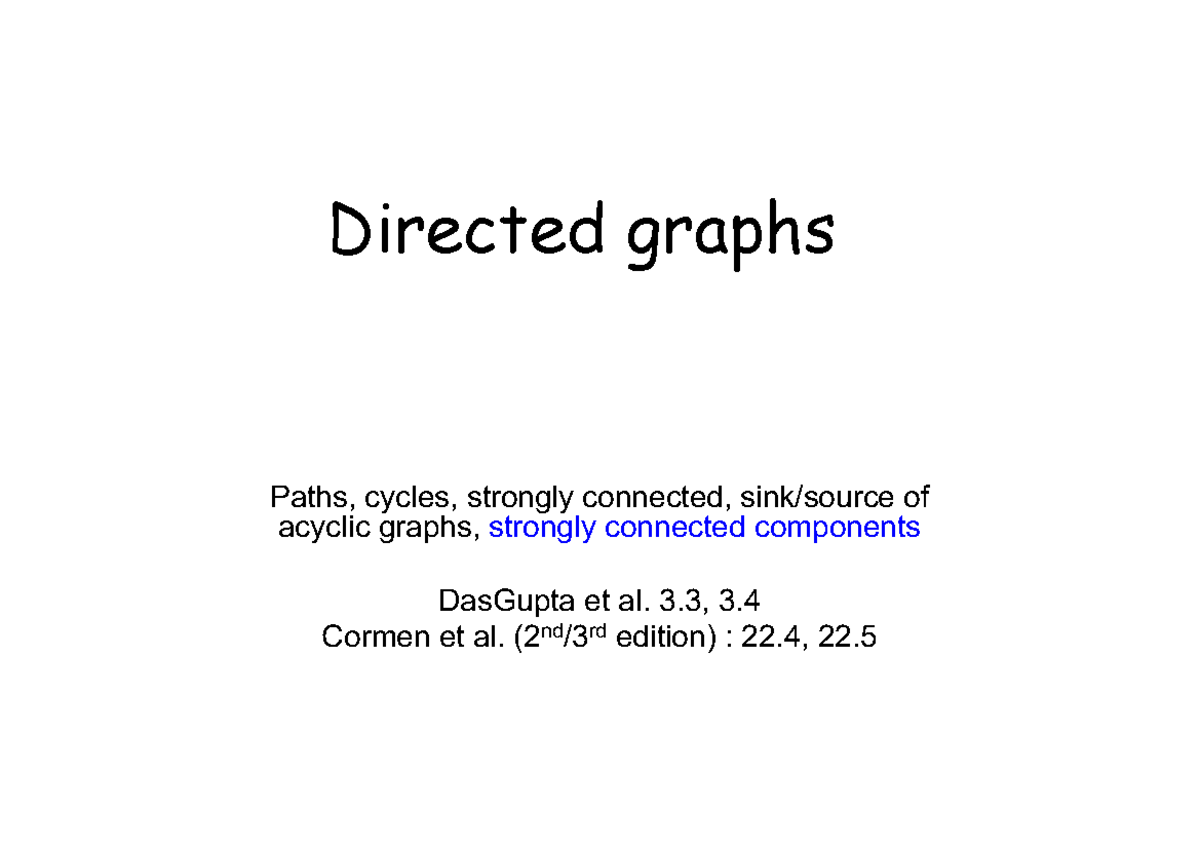 L 05 Digraphs - Directed graphs Paths, cycles, strongly connected, sink ...