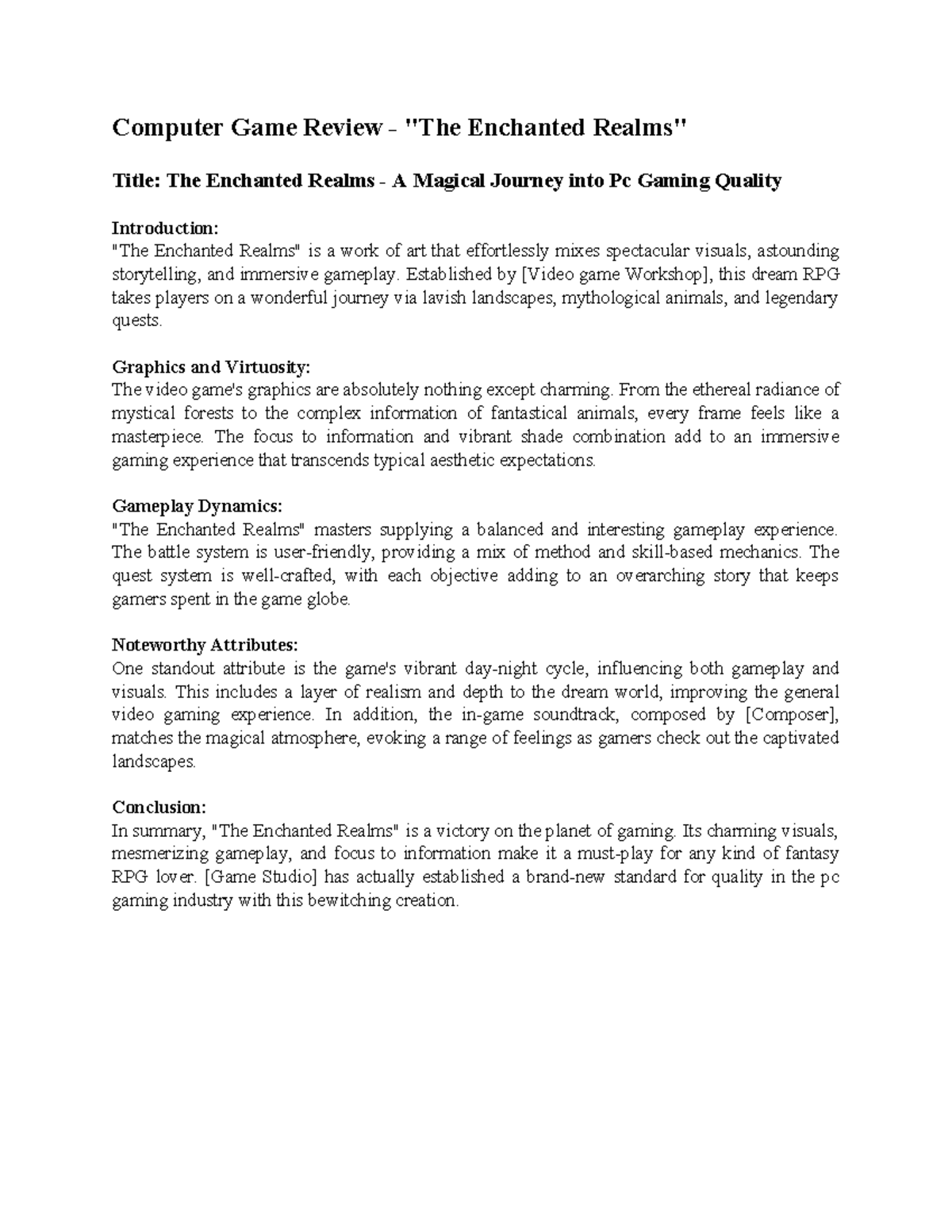 Computer Game Review - Looking at the gaming structure - Computer Game ...