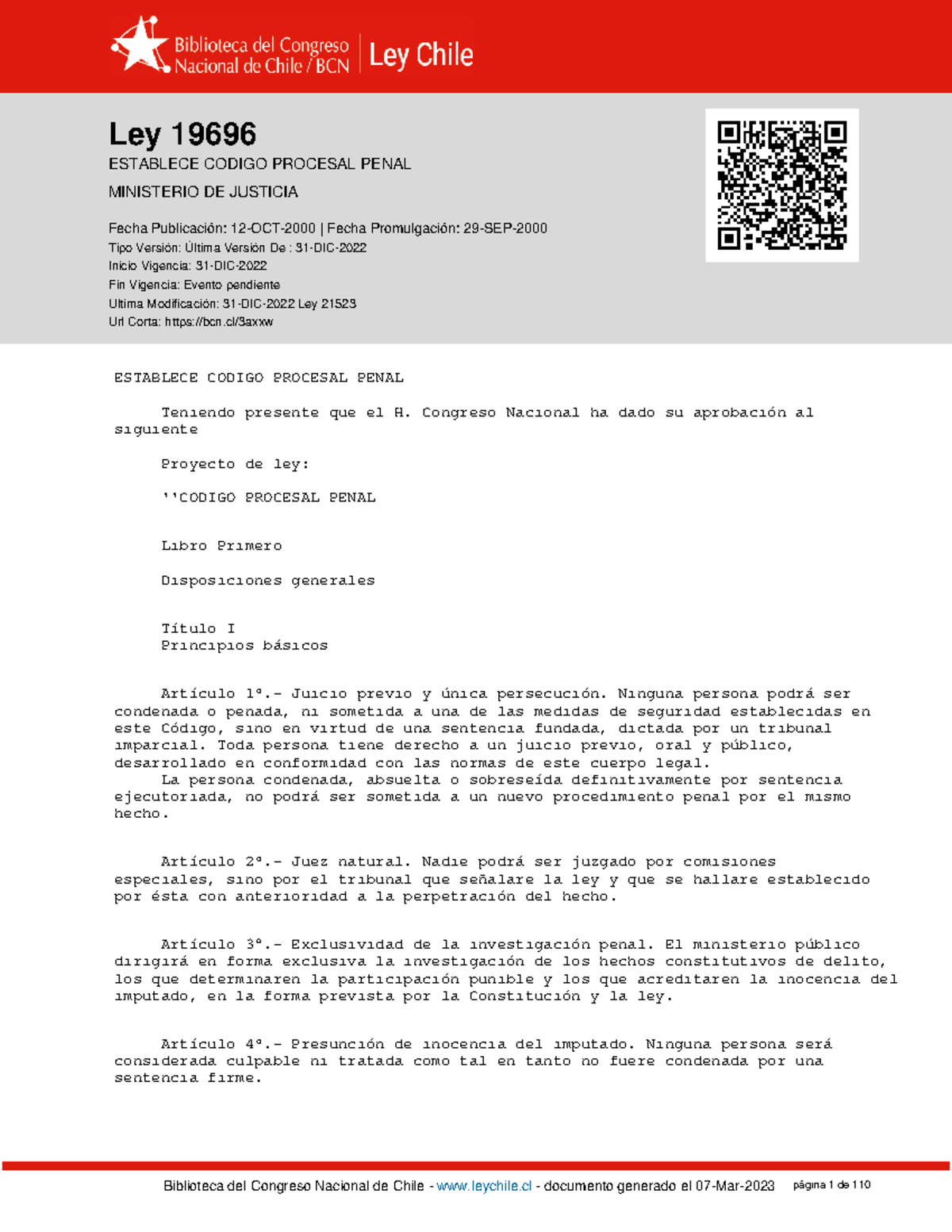 LEY-19696 12-OCT-2000 - Ley 19696 ESTABLECE CODIGO PROCESAL PENAL ...