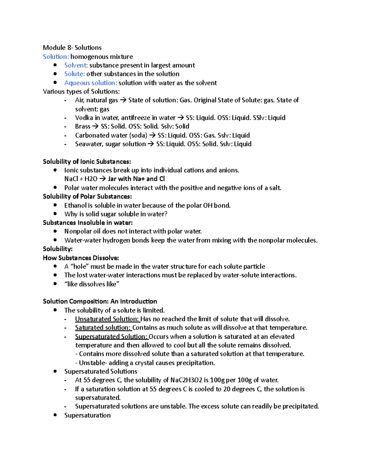 Module 8- Solutions - Module 8- Solutions Solution: homogenous mixture ...