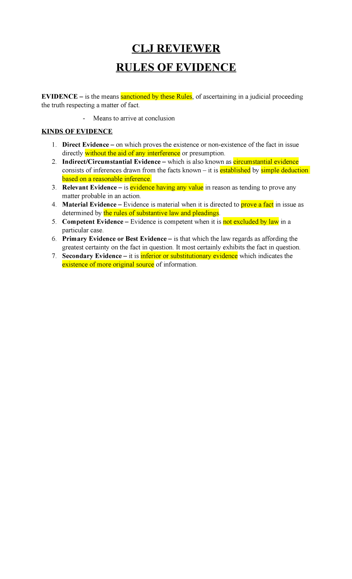 CLJ Reviewer ROE - Study it all - CLJ REVIEWER RULES OF EVIDENCE ...