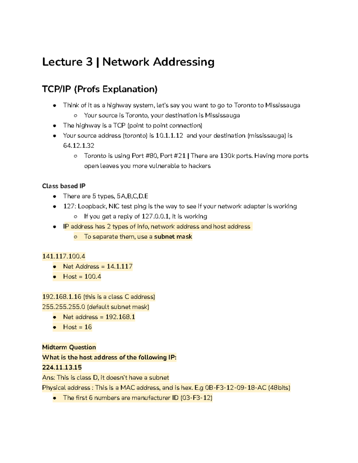 Lecture 3 Network Addressing - Lecture 3 | Network Addressing TCP/IP (Profs Explanation) Think ...