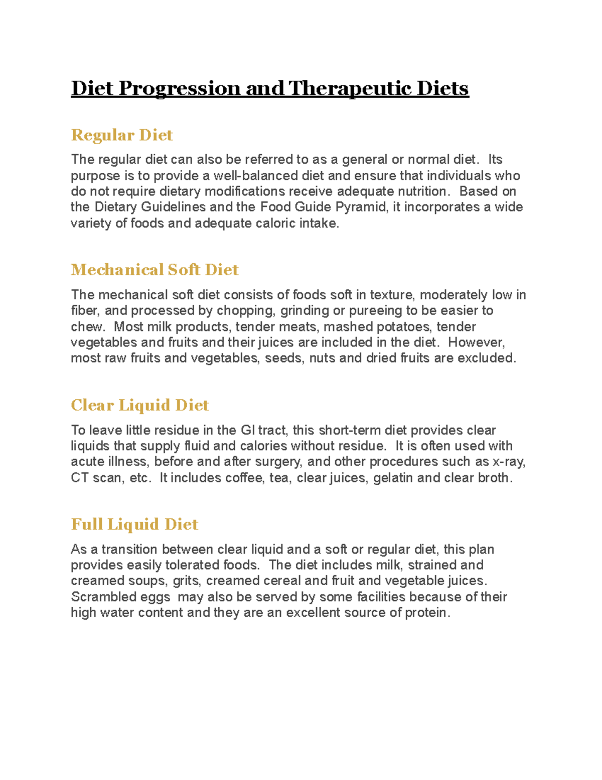 NUR 112 Diet Progression - Diet Progression and Therapeutic Diets ...