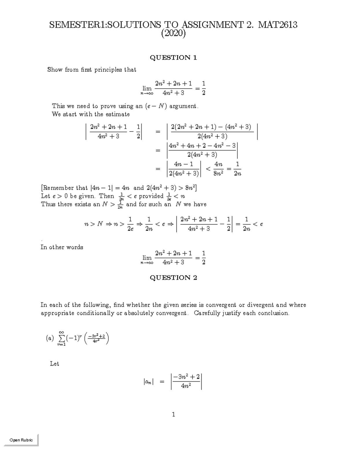 MAT2613 Solutions assignment 2 Sem1 2020 - SEMESTER1:SOLUTIONS TO ...