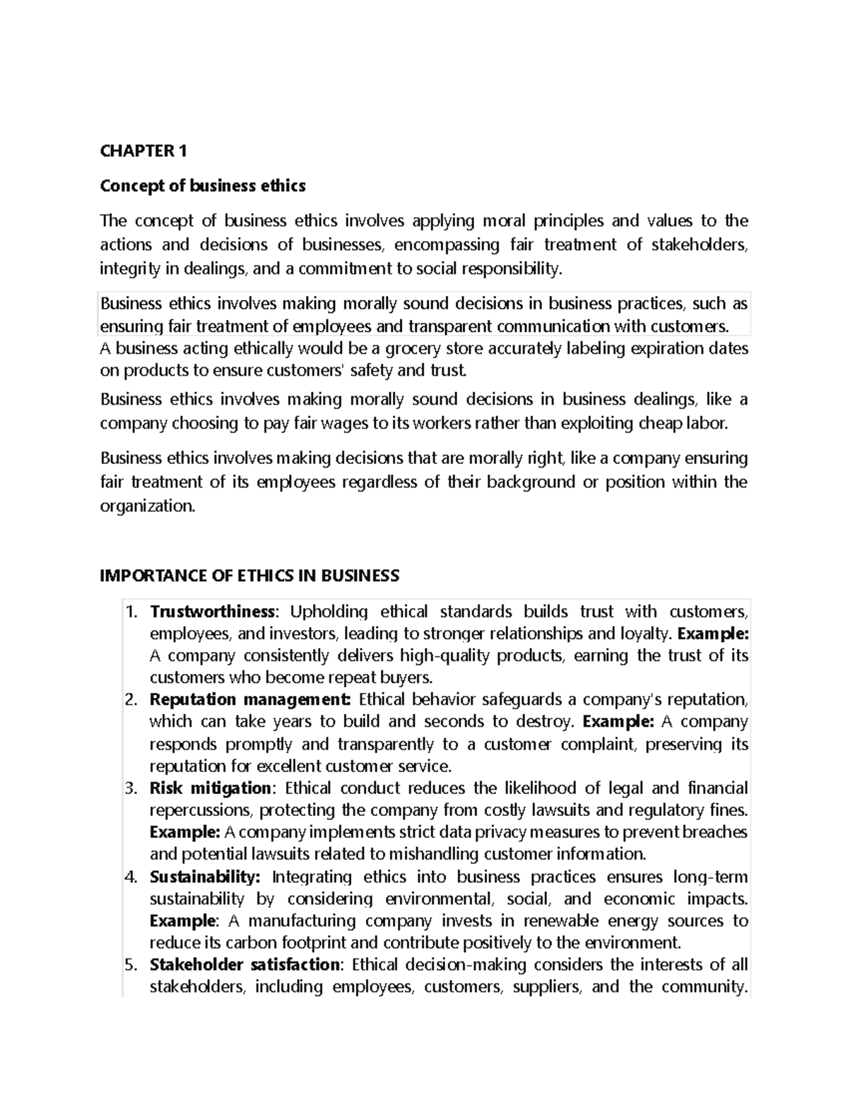 Business ethics (BBA 8th semester chapter 1 and 2) - CHAPTER 1 Concept ...