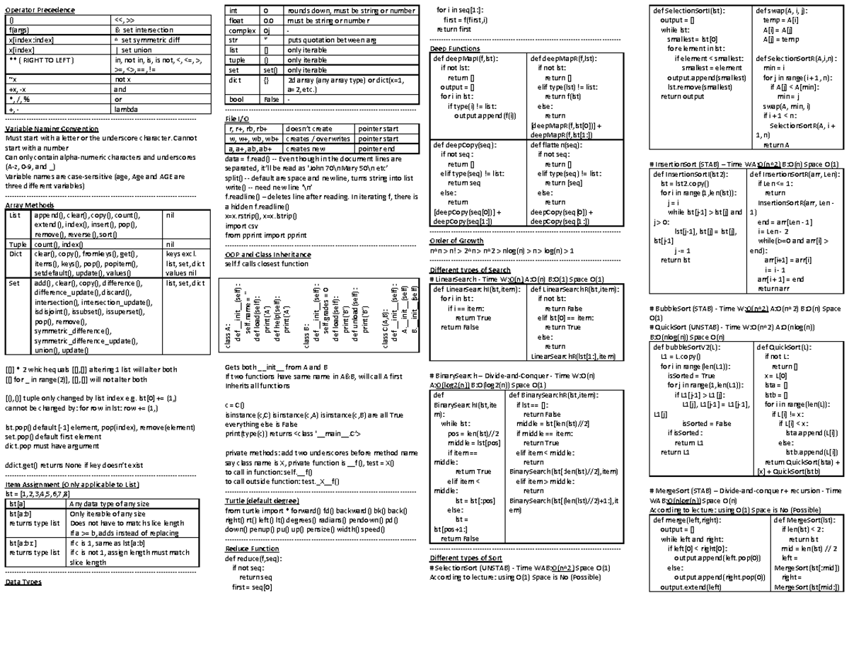 Personal Complete Full Summary - Operator Precedence () f(args) & set ...