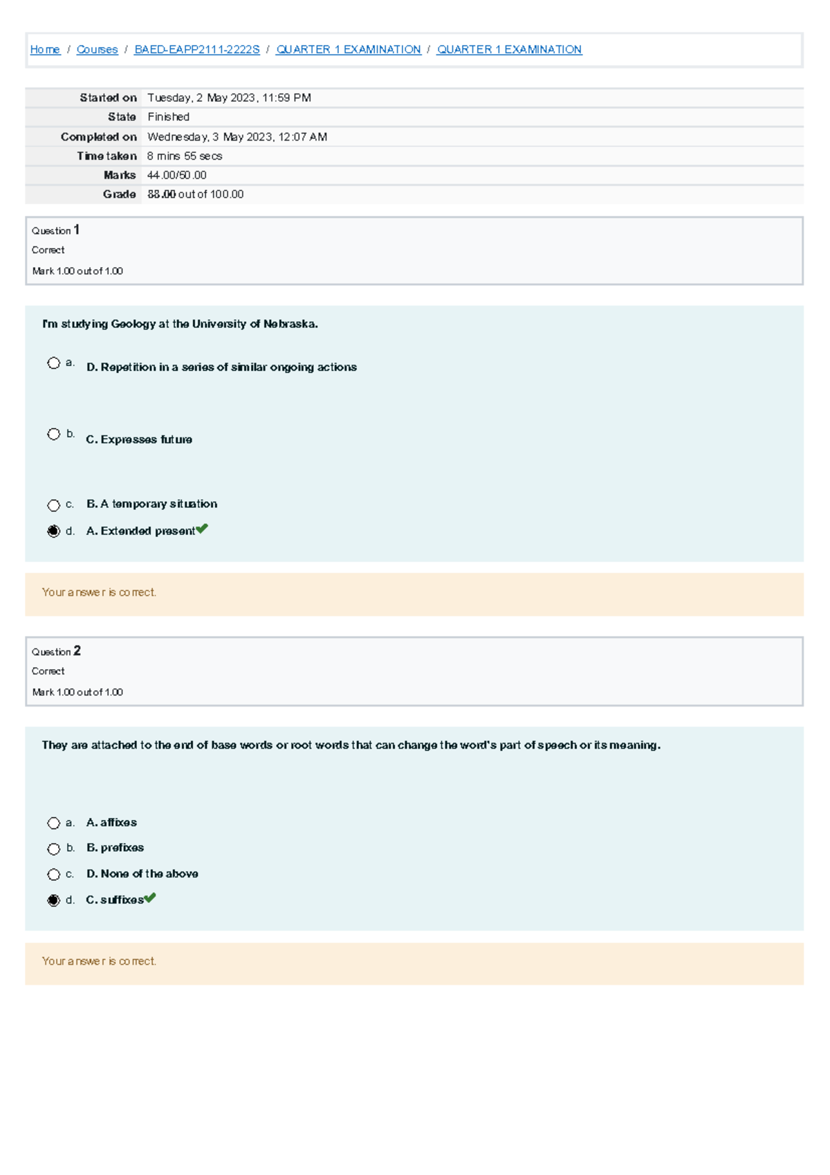 EAPP Quarter 1 Examination Attempt review eapp - Home / Courses / BAED ...