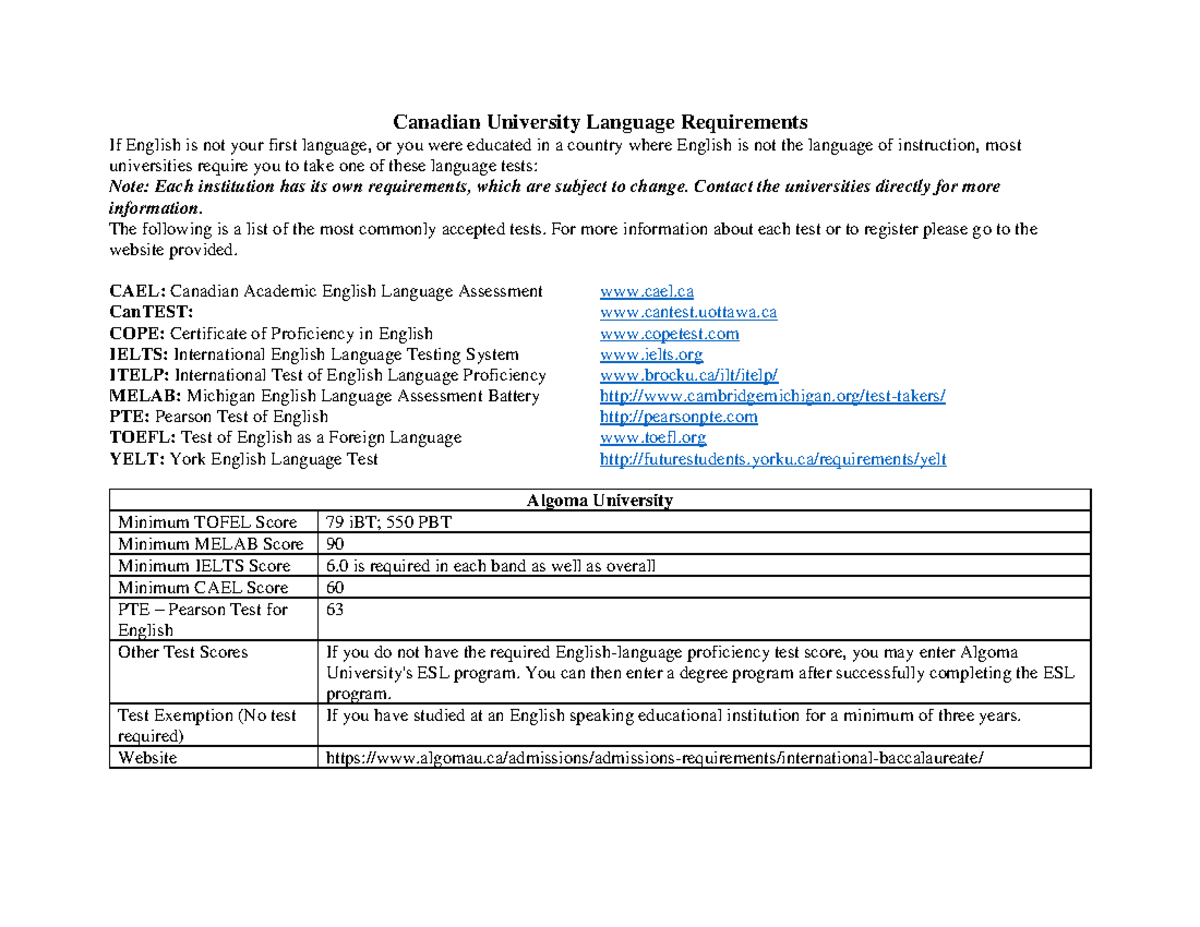 Ontario University Language Requirements - BPP - Studocu