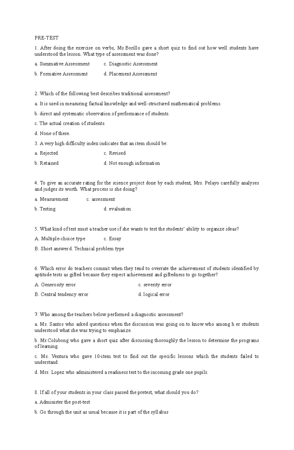 ASL- Reviewer - .... - PRE-TEST After doing the exercise on verbs, Ms ...