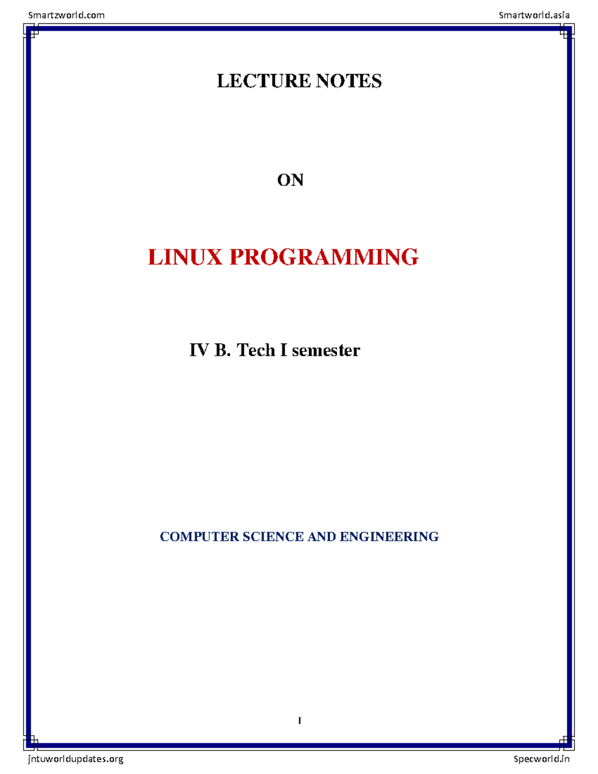 Lp Lecture Notes 1 Linux Programming 1 Lecture Notes On Linux Programming Iv B Tech I
