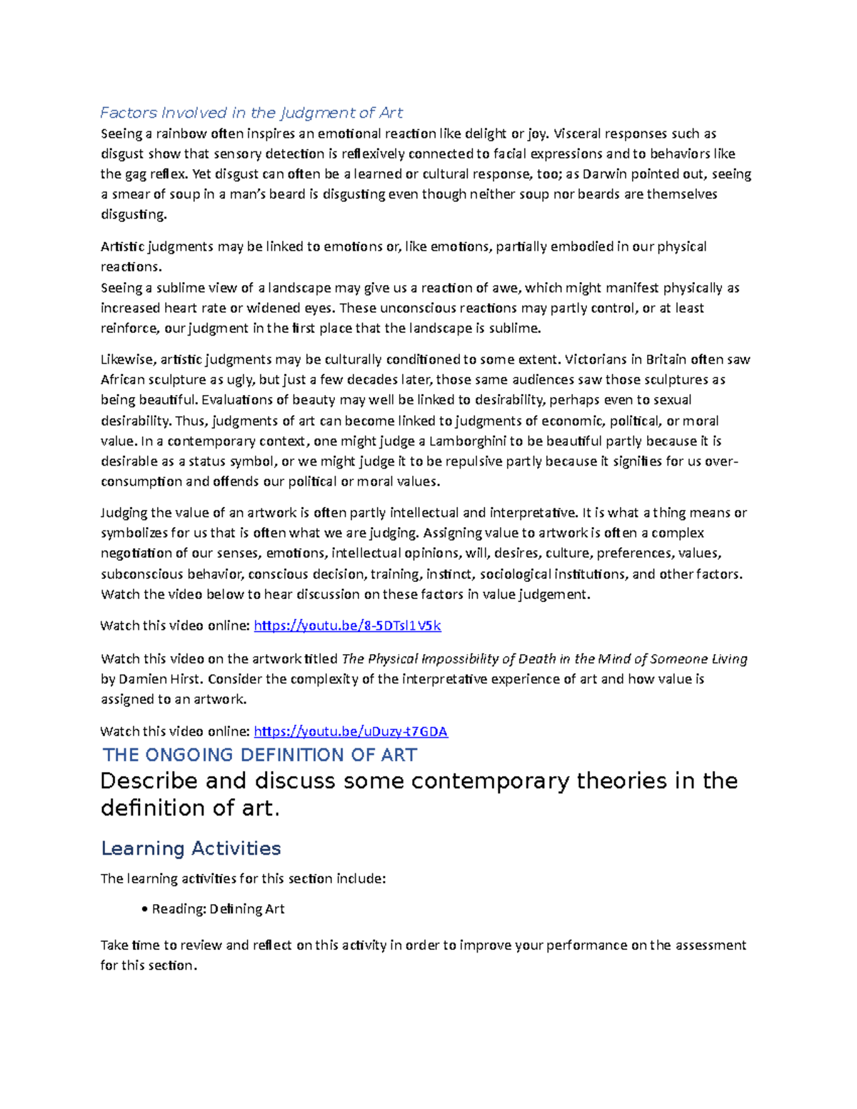 Art Appreciation. Module 3 - Factors Involved in the Judgment of Art ...