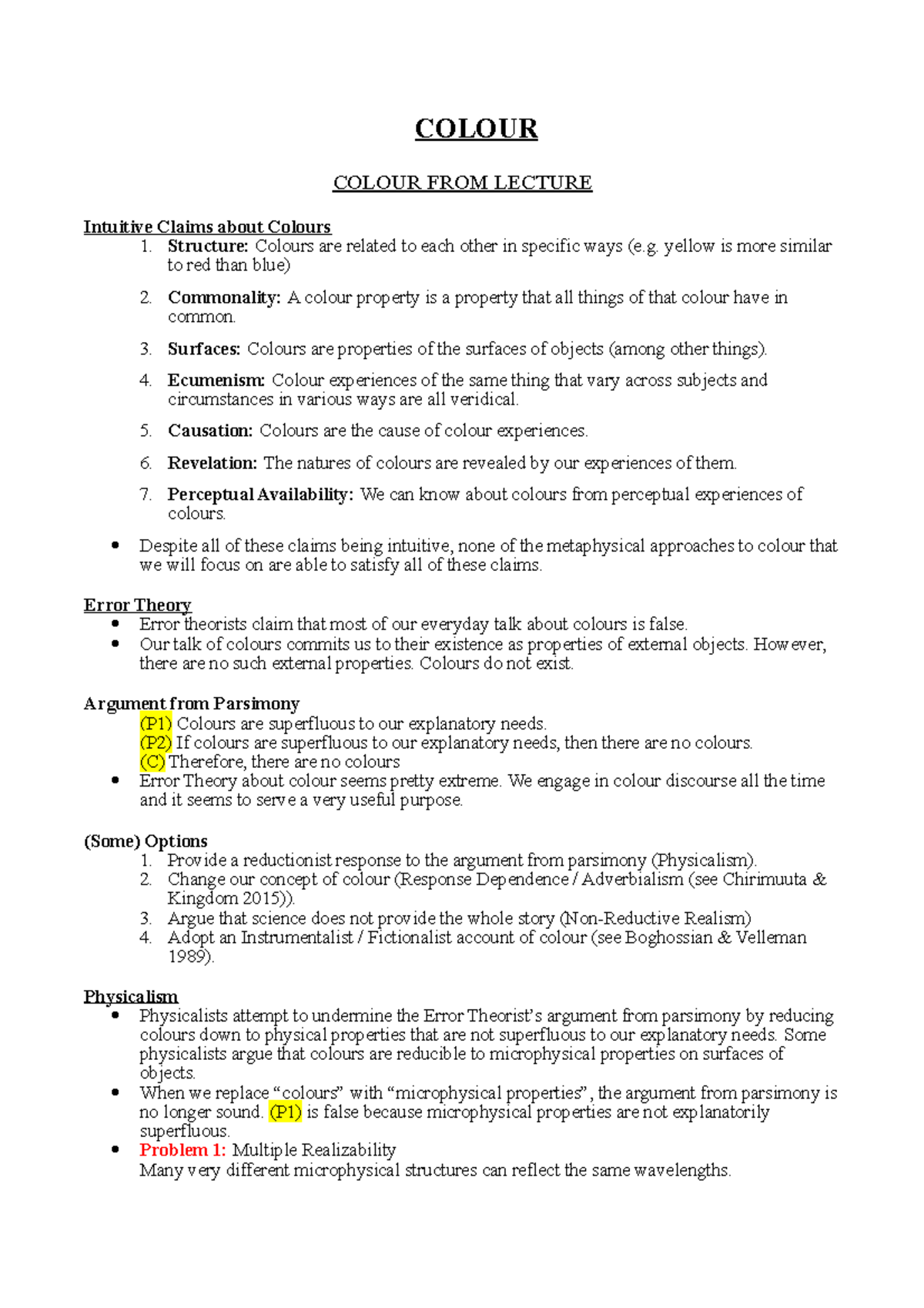 Colour - COLOUR COLOUR FROM LECTURE Intuitive Claims about Colours 1 ...