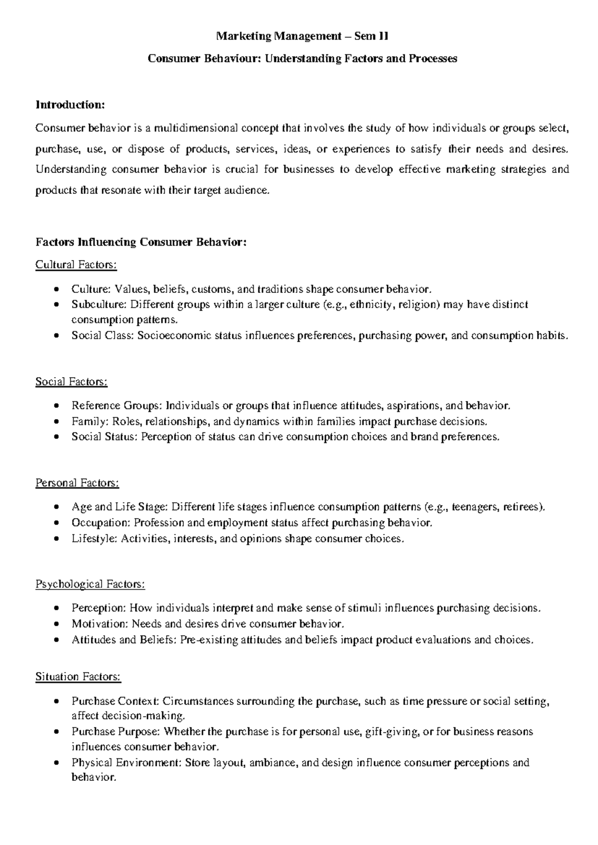 Consumer Behaviour Handouts - Marketing Management – Sem II Consumer ...