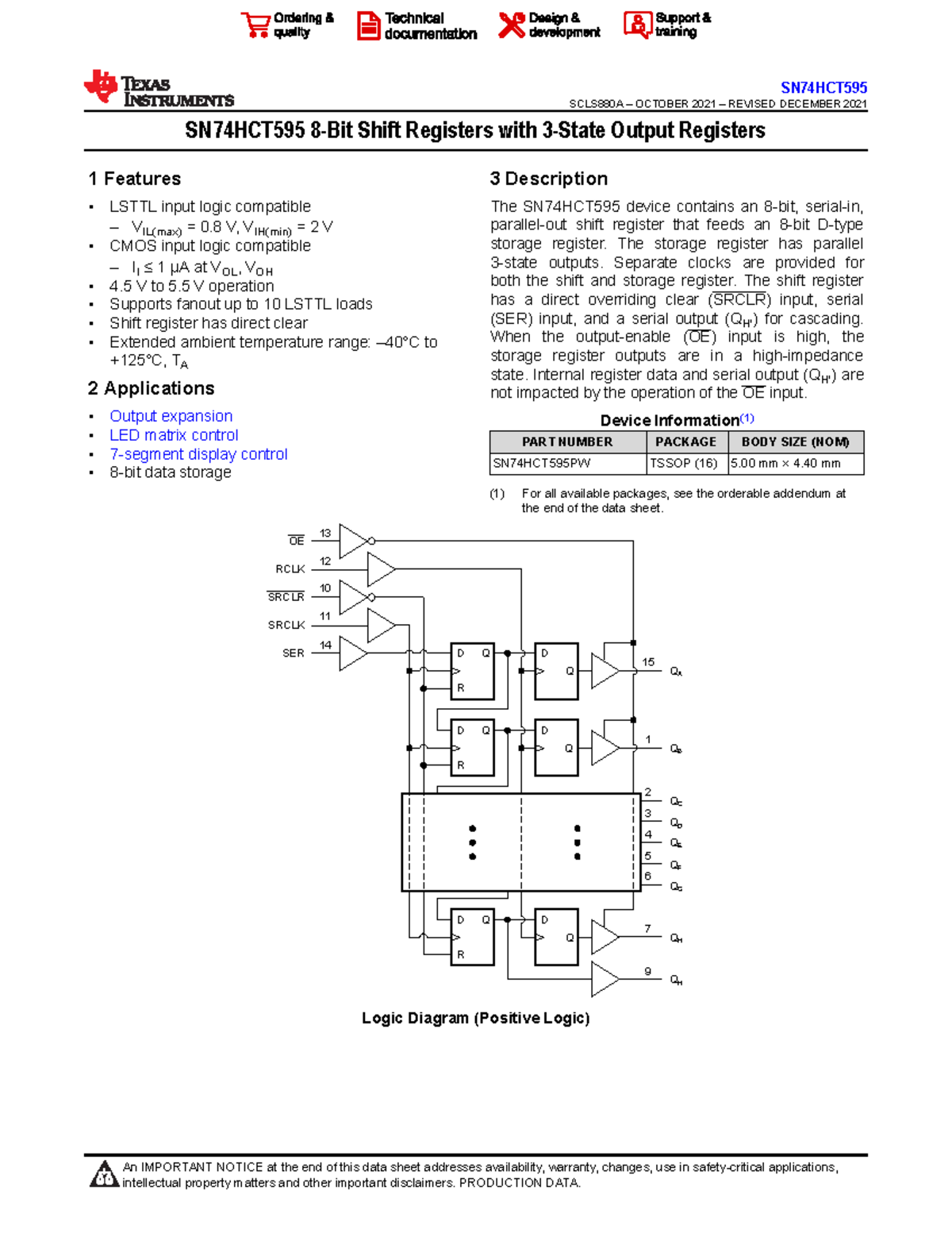 Sn74hct595 - SN74HCT595 8-Bit Shift Registers with 3-State Output ...