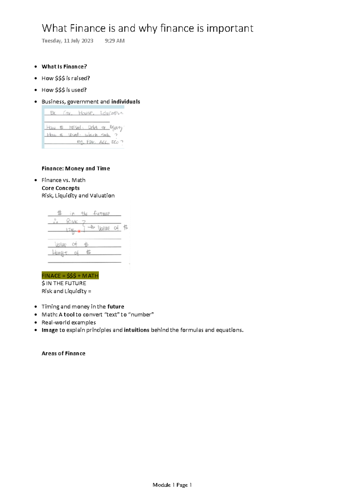 Module 1 - What Finance is and why finance is important - • What Is ...