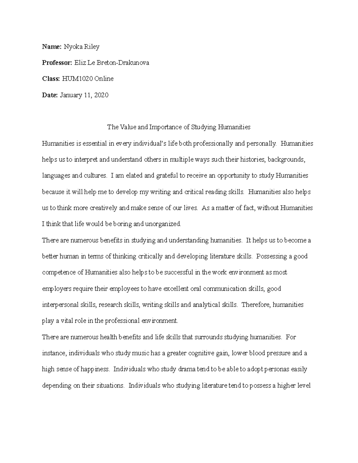 Reflection Paper 1 - Homework - Name: Nyoka Riley Professor: Eliz Le ...