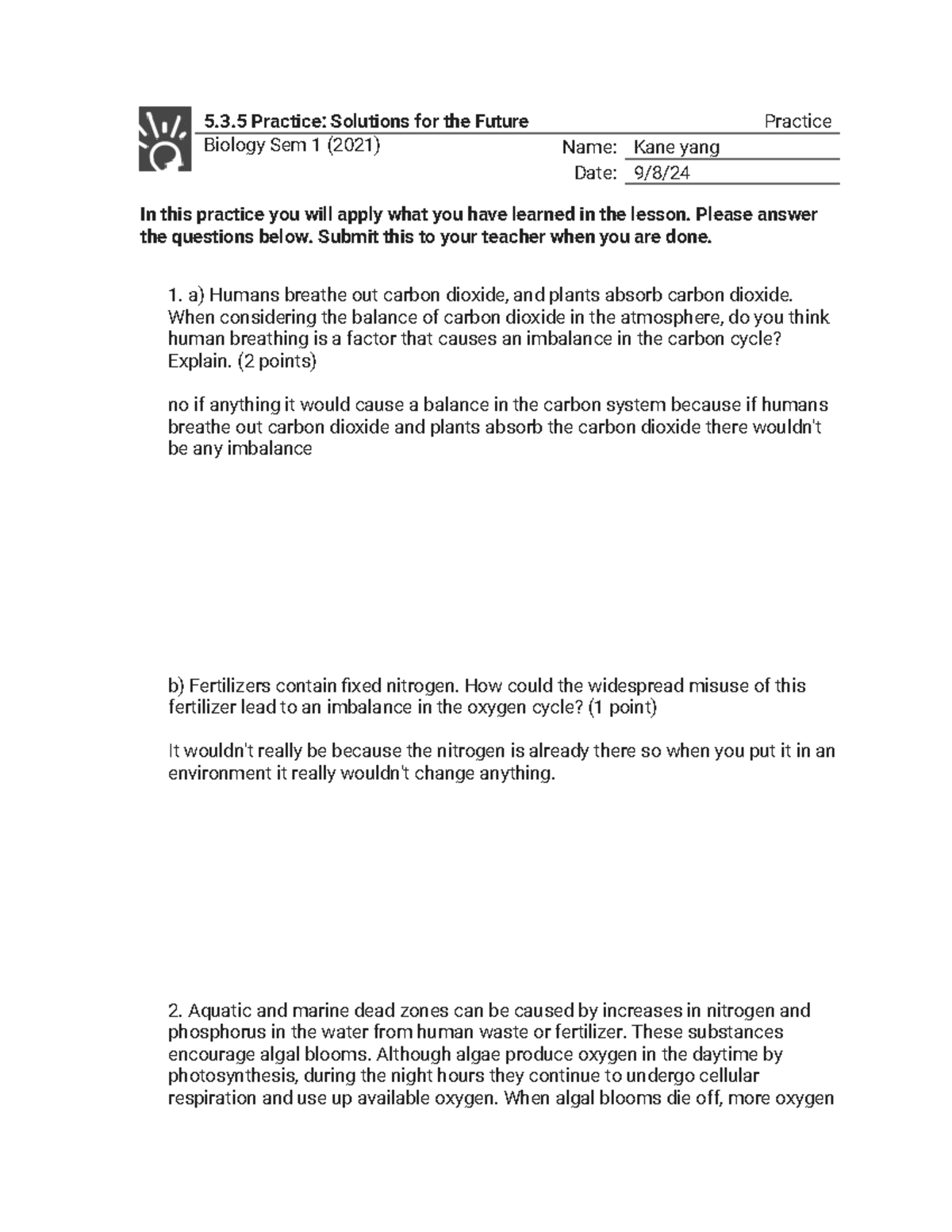 5.3.5 Practice - Solutions for the Future (Practice) - 5.3 Practice ...