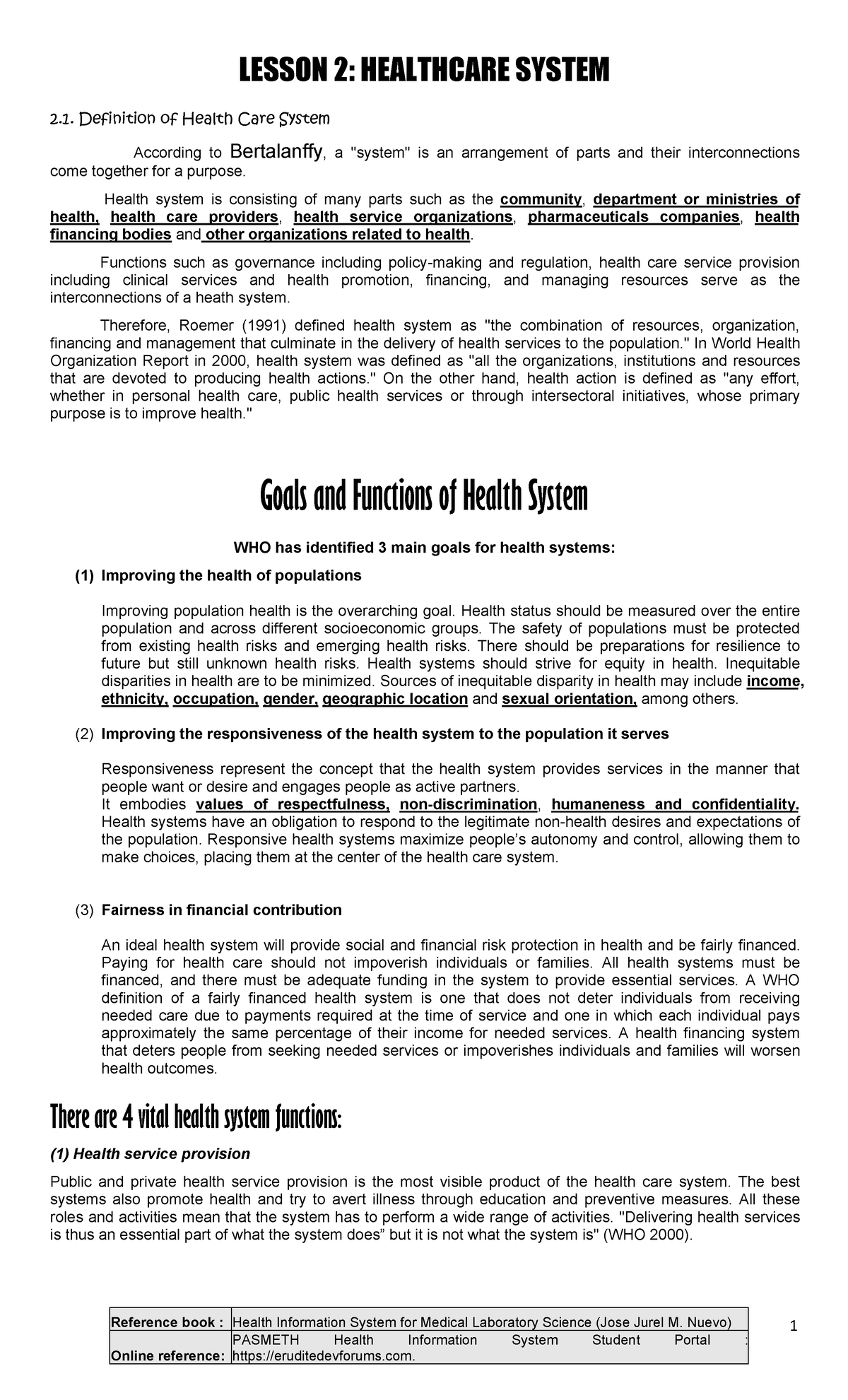 Lesson 2 Healthcare System - Reference book : Health Information System for Medical Laboratory ...