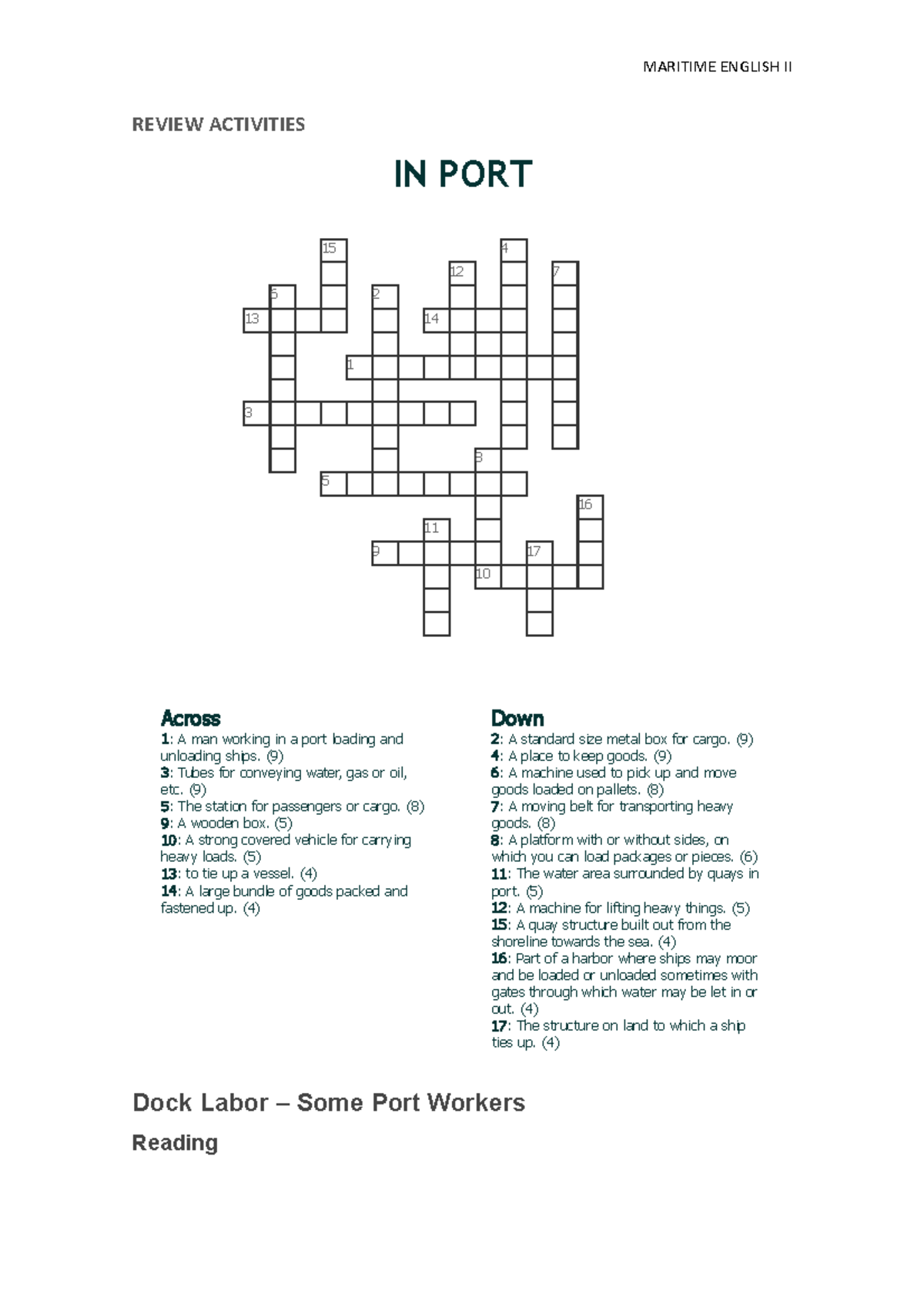 S10.s10- Review Activities - MARITIME ENGLISH II REVIEW ACTIVITIES IN ...