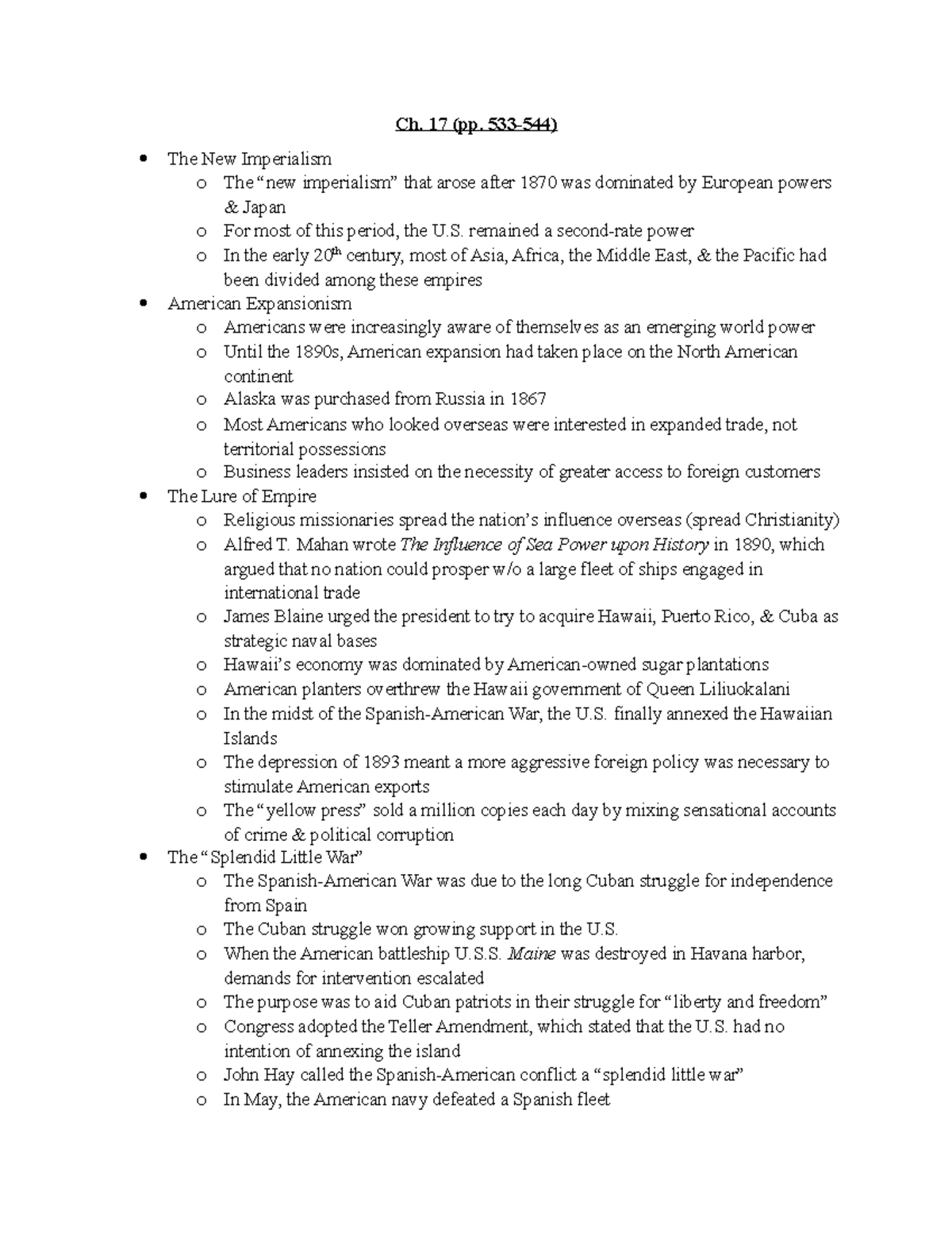 History Notes #9 - Professor: Joseph Dufour - Ch. 17 (pp. 533-544) The ...