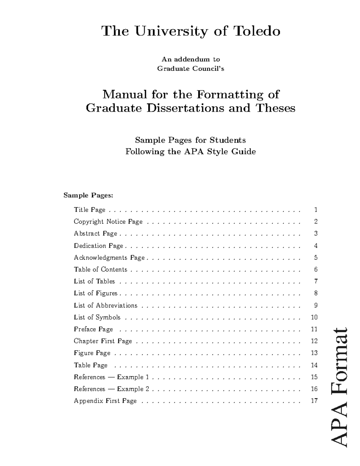 Apa samples - The University of Toledo ####### An addendum to ...